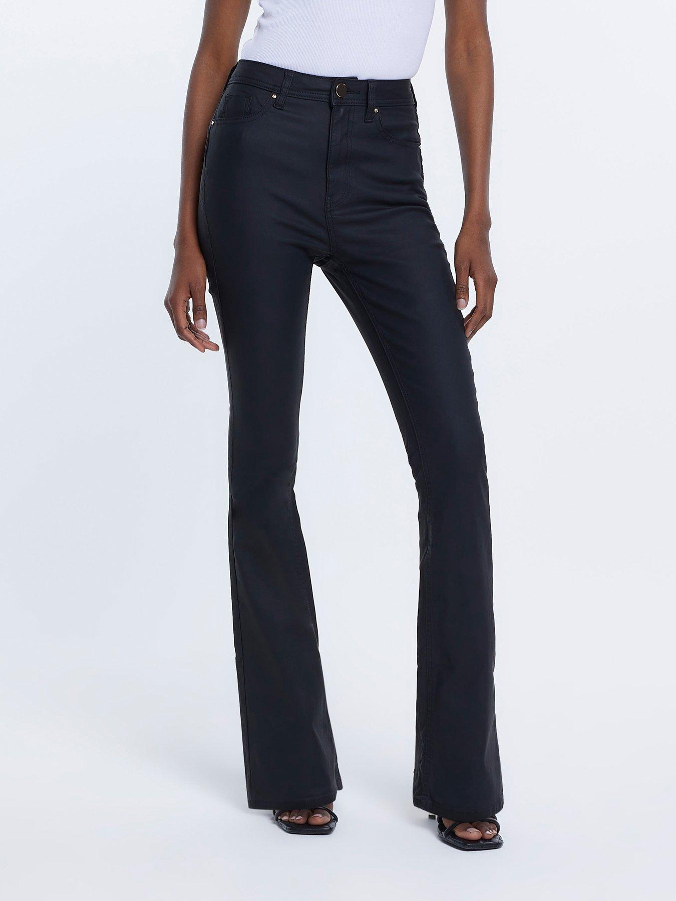 River Island Coated High Waisted Flared Jeans - Black | littlewoods.com