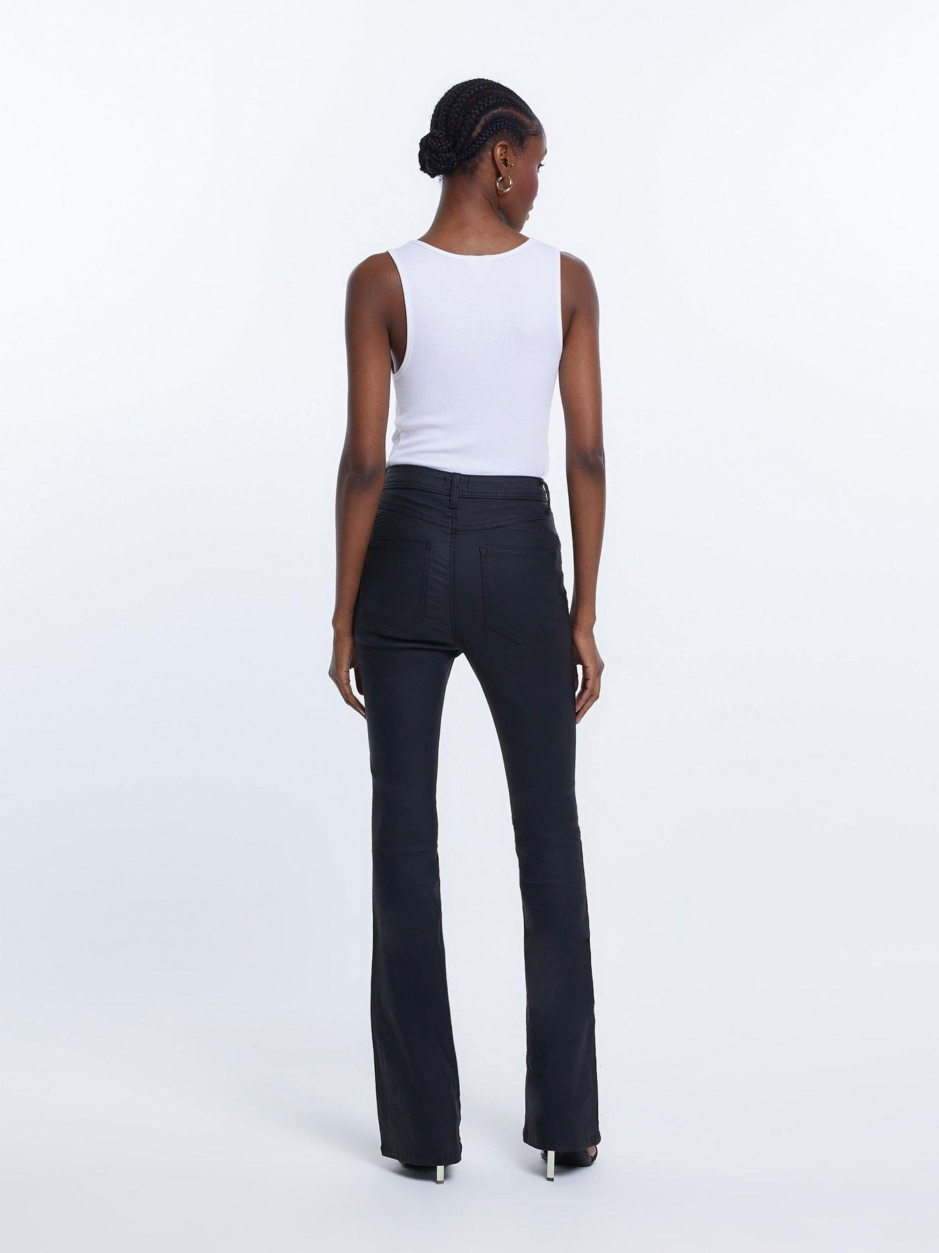 River Island Coated High Waisted Flared Jeans - Black | littlewoods.com