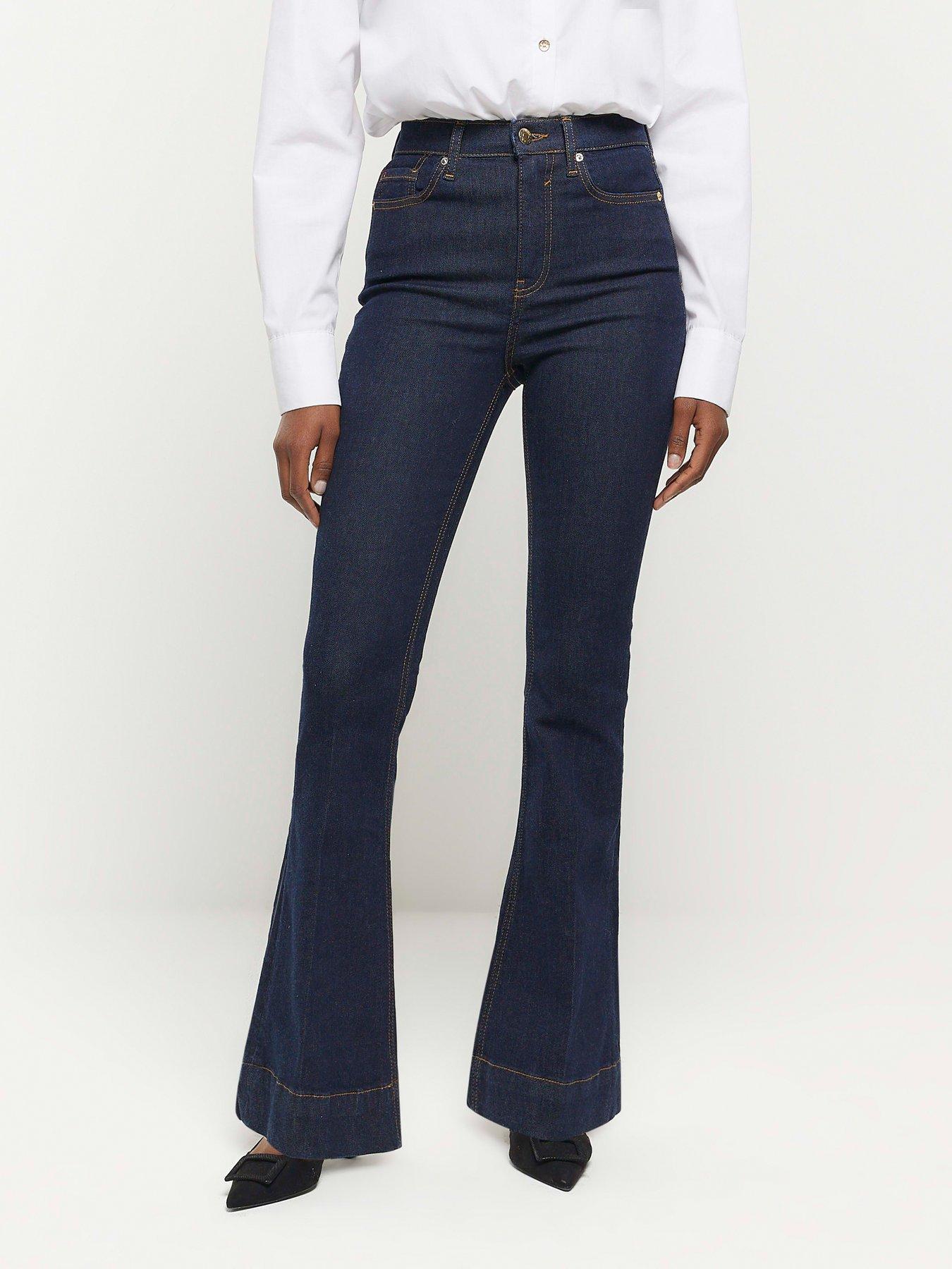 River Island High Waisted Flared Jeans - Dark Blue | littlewoods.com
