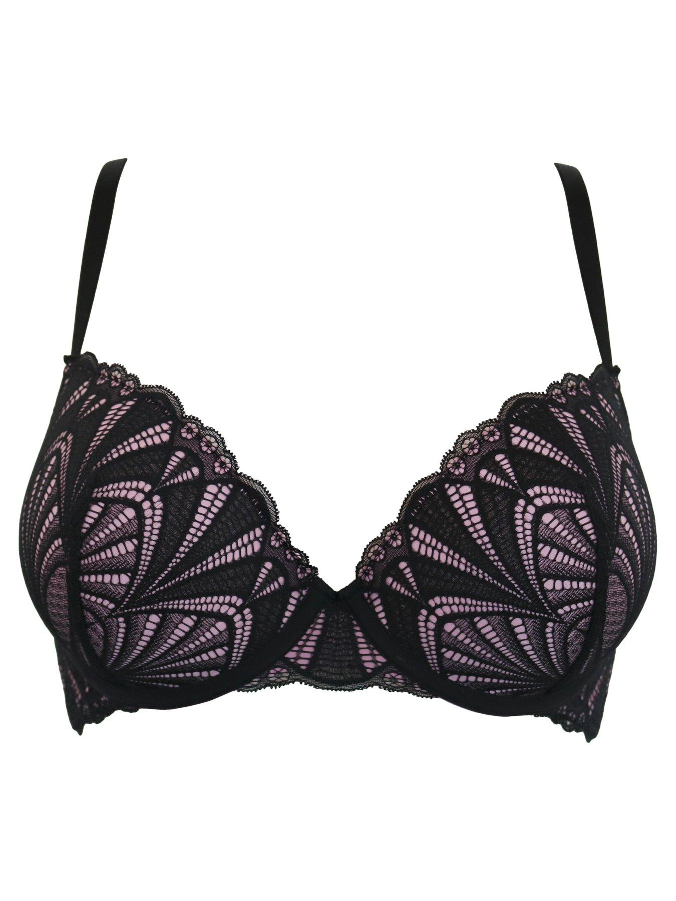 Pour Moi New Romance Padded Push-Up Plunge Bra - Black/Multi | littlewoods.com