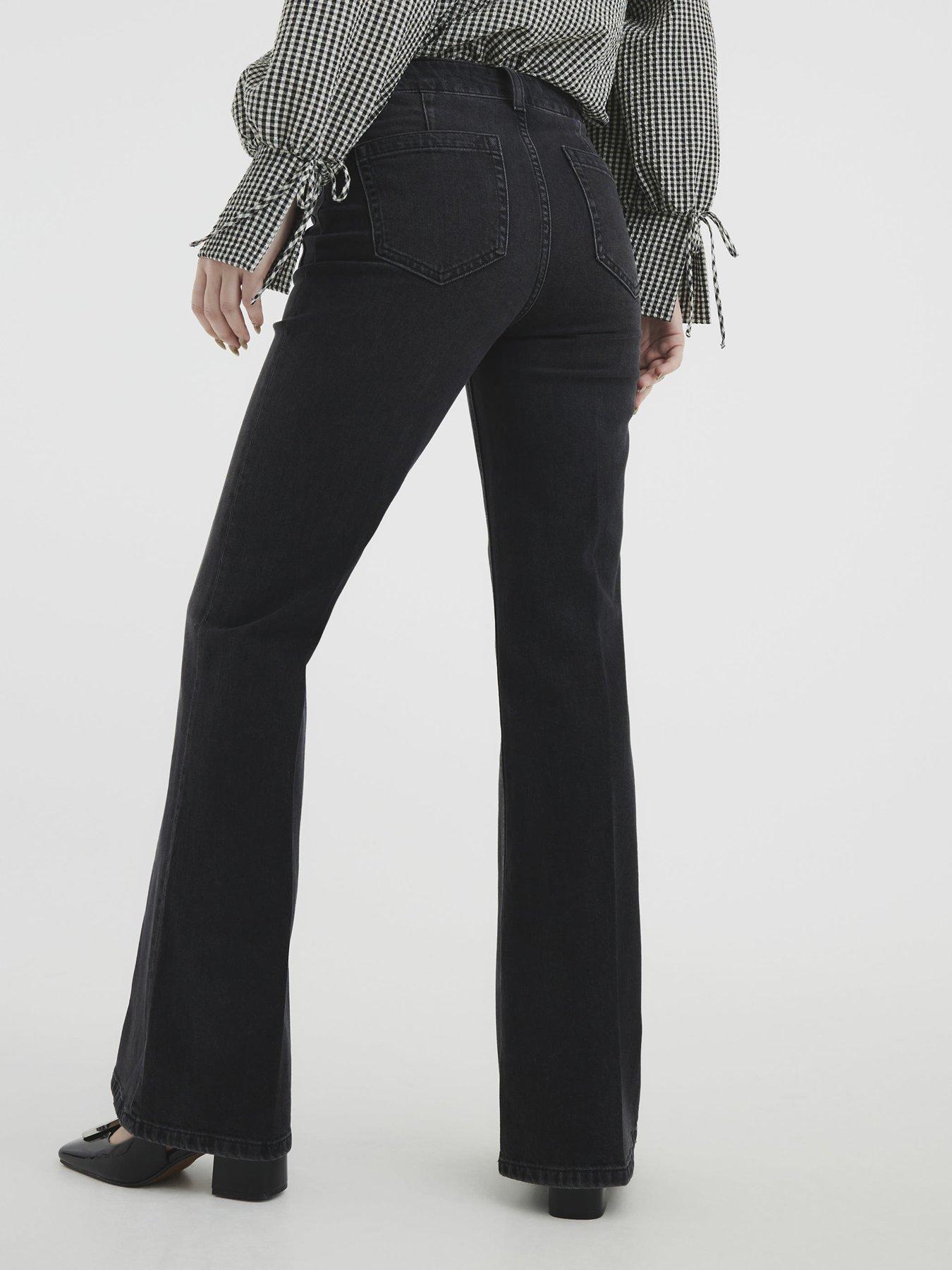 River Island High Waisted Relaxed Flared Jeans - Black | Littlewoods