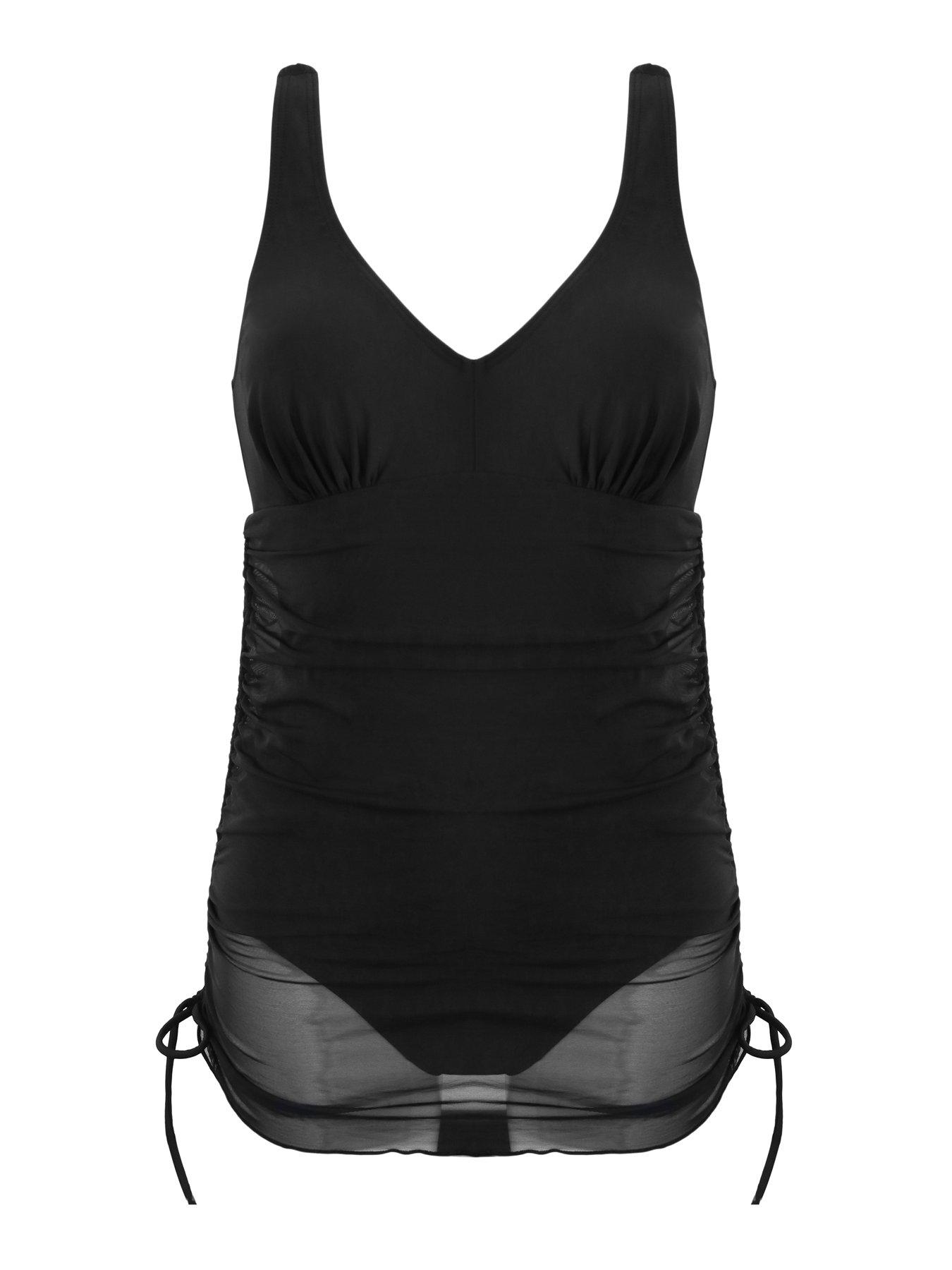 Pour Moi Dubai Mesh Adjustable Tummy Control Skirted Swimsuit - Black ...