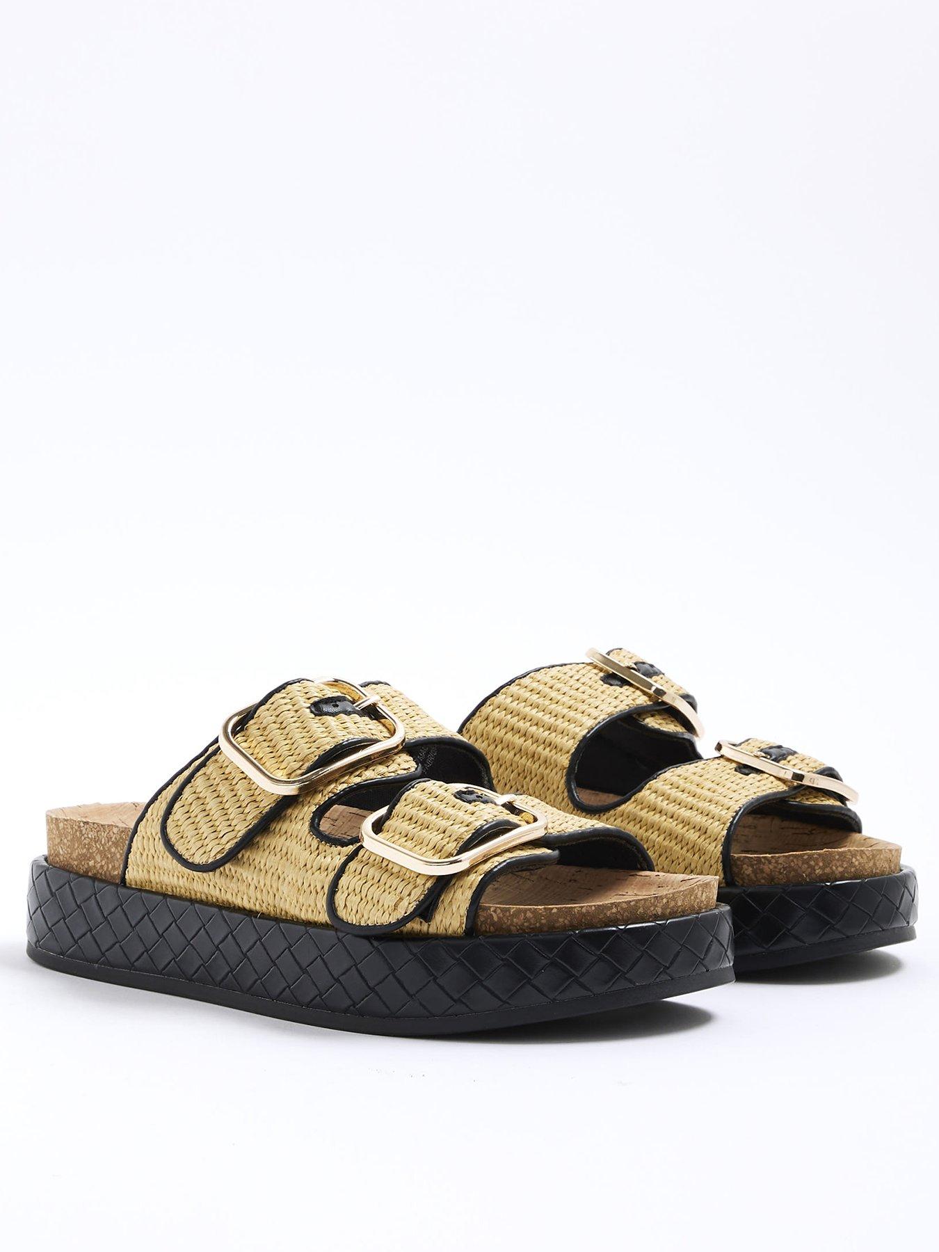 River Island Raffia Double Strap Footbed Sandals | Littlewoods