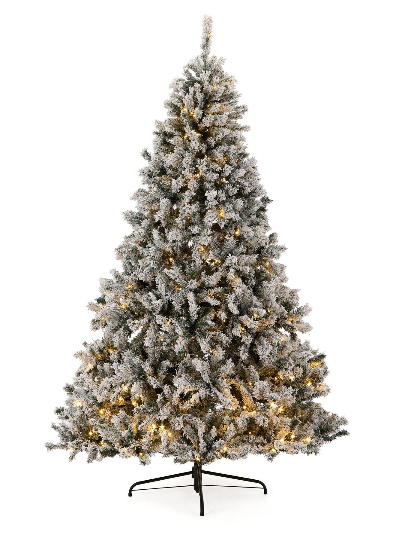 Very Home 7ft Flocked Pre-lit Downswept Pine Christmas Tree ...