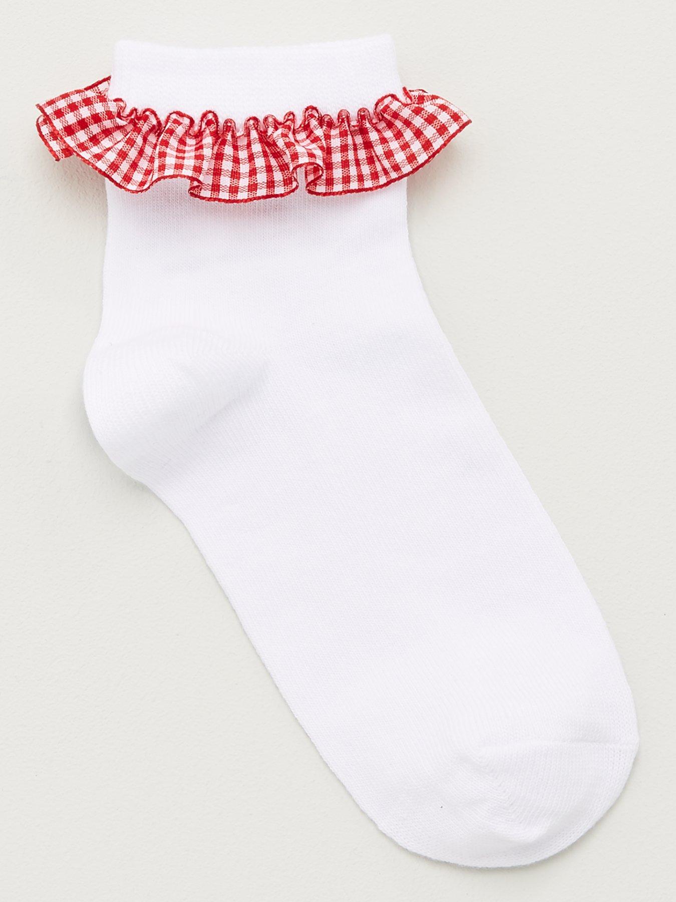 V by Very Girls 5 Pack Gingham Frill School Socks - Red | littlewoods.com