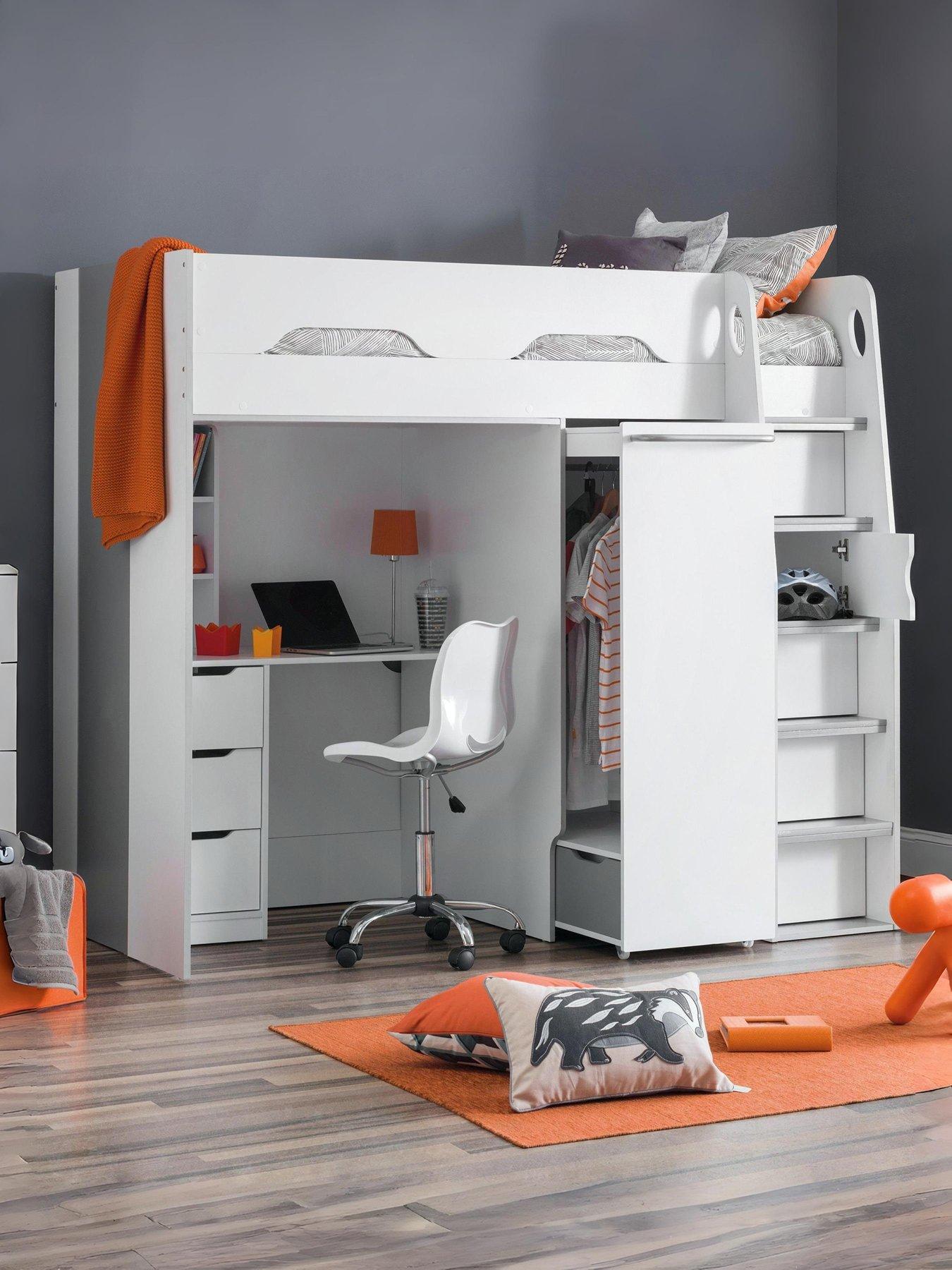 Julian Bowen Max High Sleeper Bed with Desk, Drawers, Pull Out Wardrobe ...
