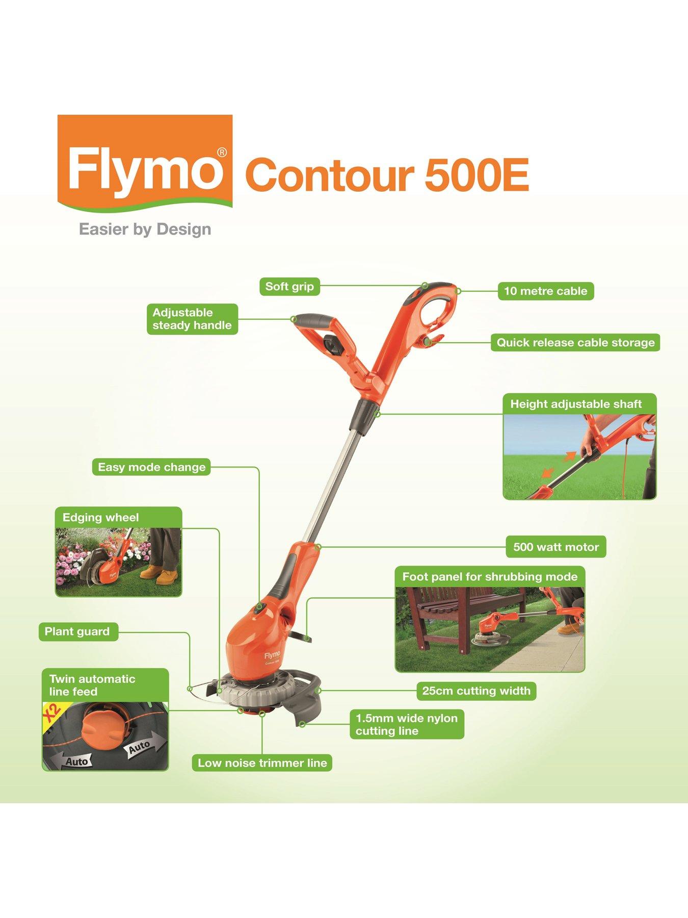Flymo Contour 500E Corded 3-in-1 Grass Trimmer, Shrubber, and Edger ...