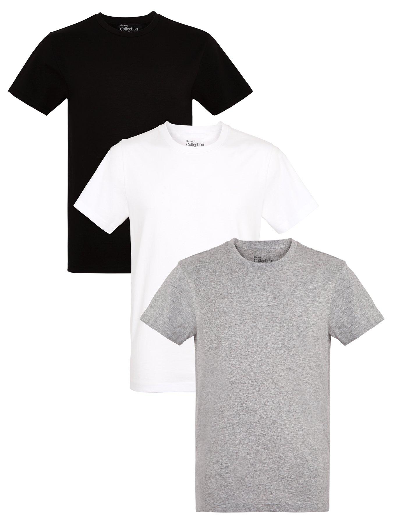 The Very Collection Essentials 3 Pack Crew T-Shirt - Black/White/Grey ...