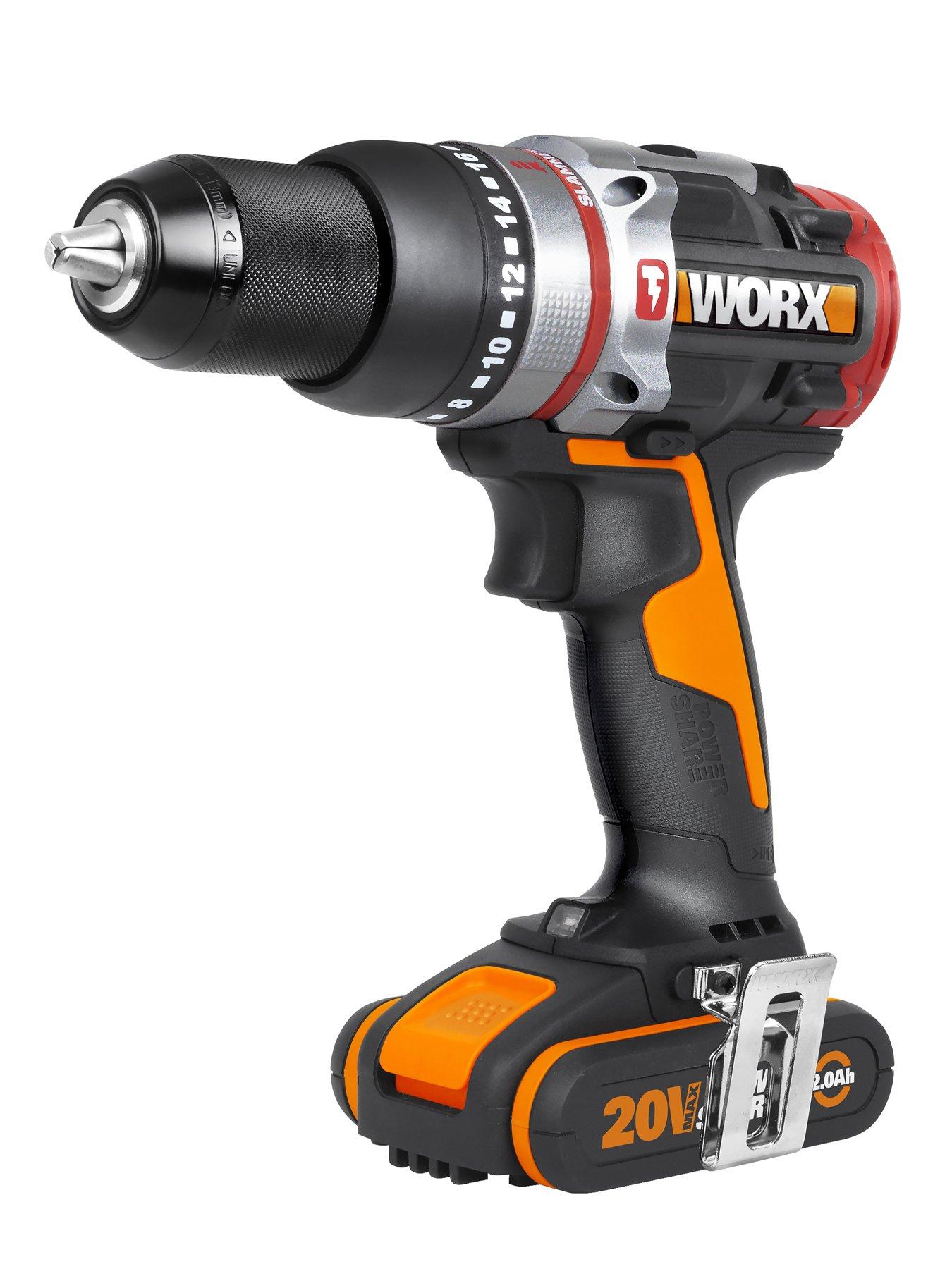 Worx 20V Cordless Brushless Slammer Hammer Drill with x2 2.0Ah ...