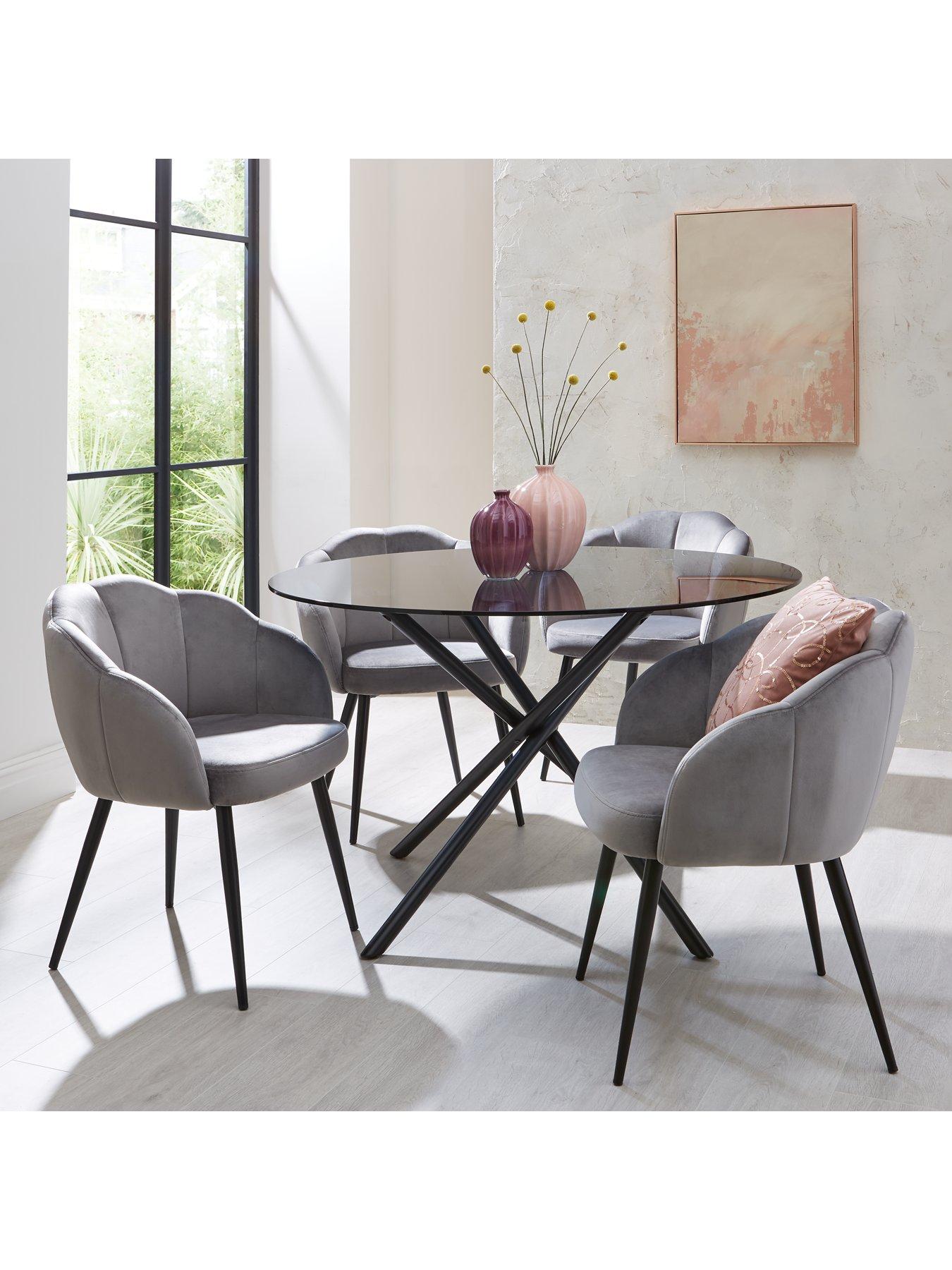 The Very Collection Pair Of Angel Scallop Dining Chairs - Grey Velvet ...