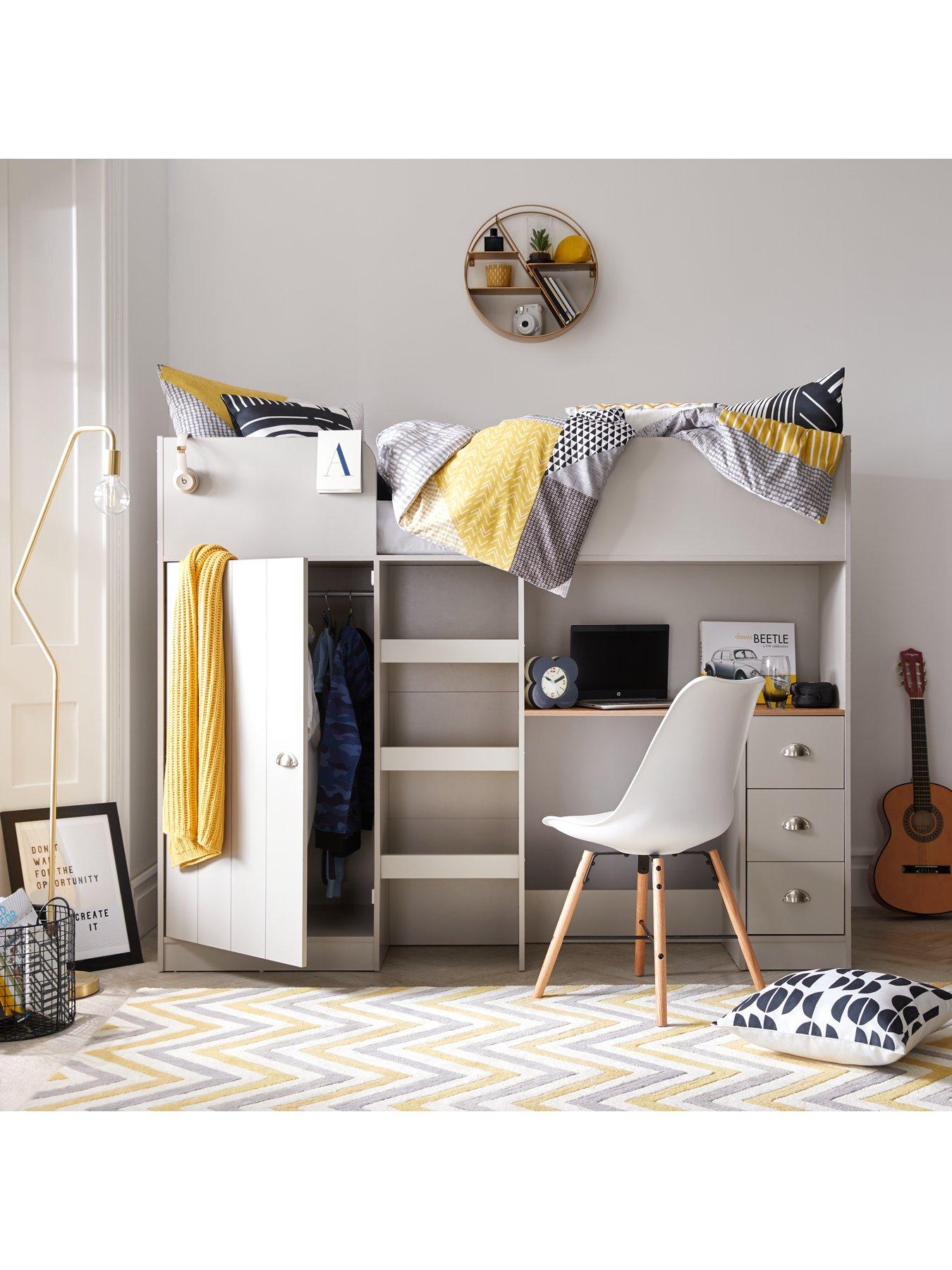 Very Home Atlanta High Sleeper with Desk, Drawers and Wardrobe with ...