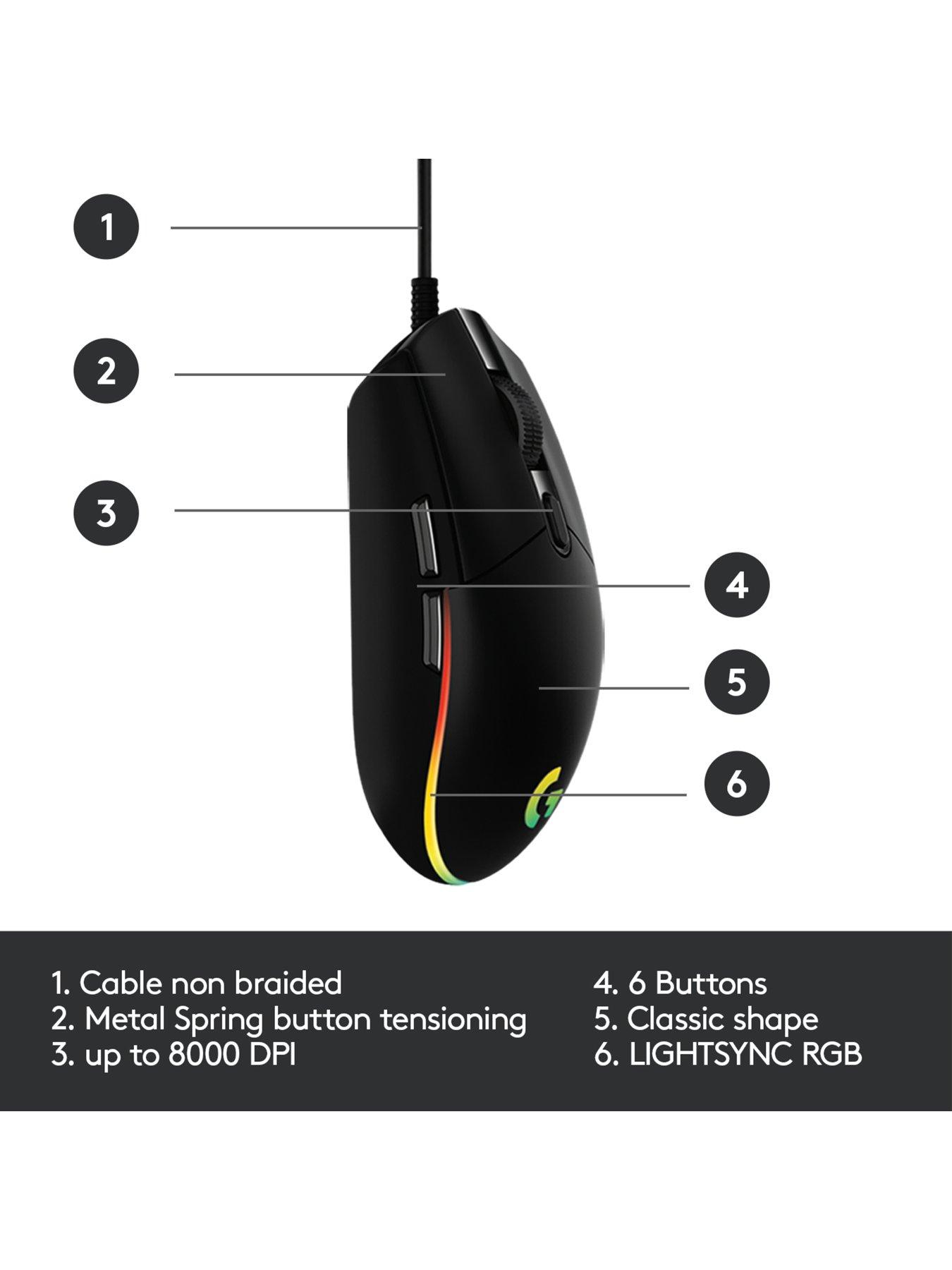 LogitechG G203 Lightsync RGB 6-Button Gaming Mouse - Black | Littlewoods