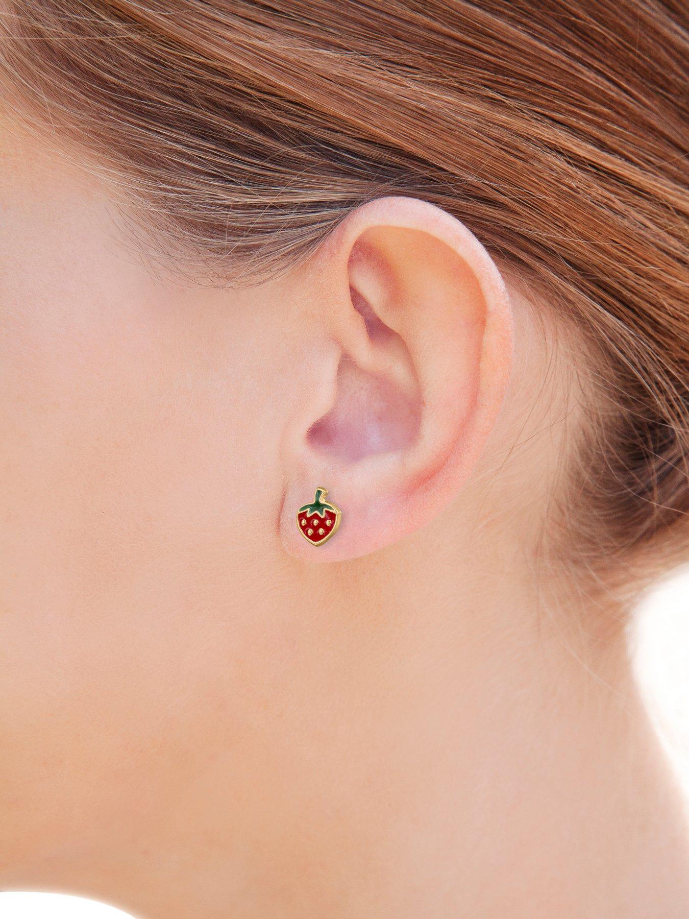 The Love Collection 9ct gold Enamel Strawberry Stud Earrings With Gift Box littlewoods