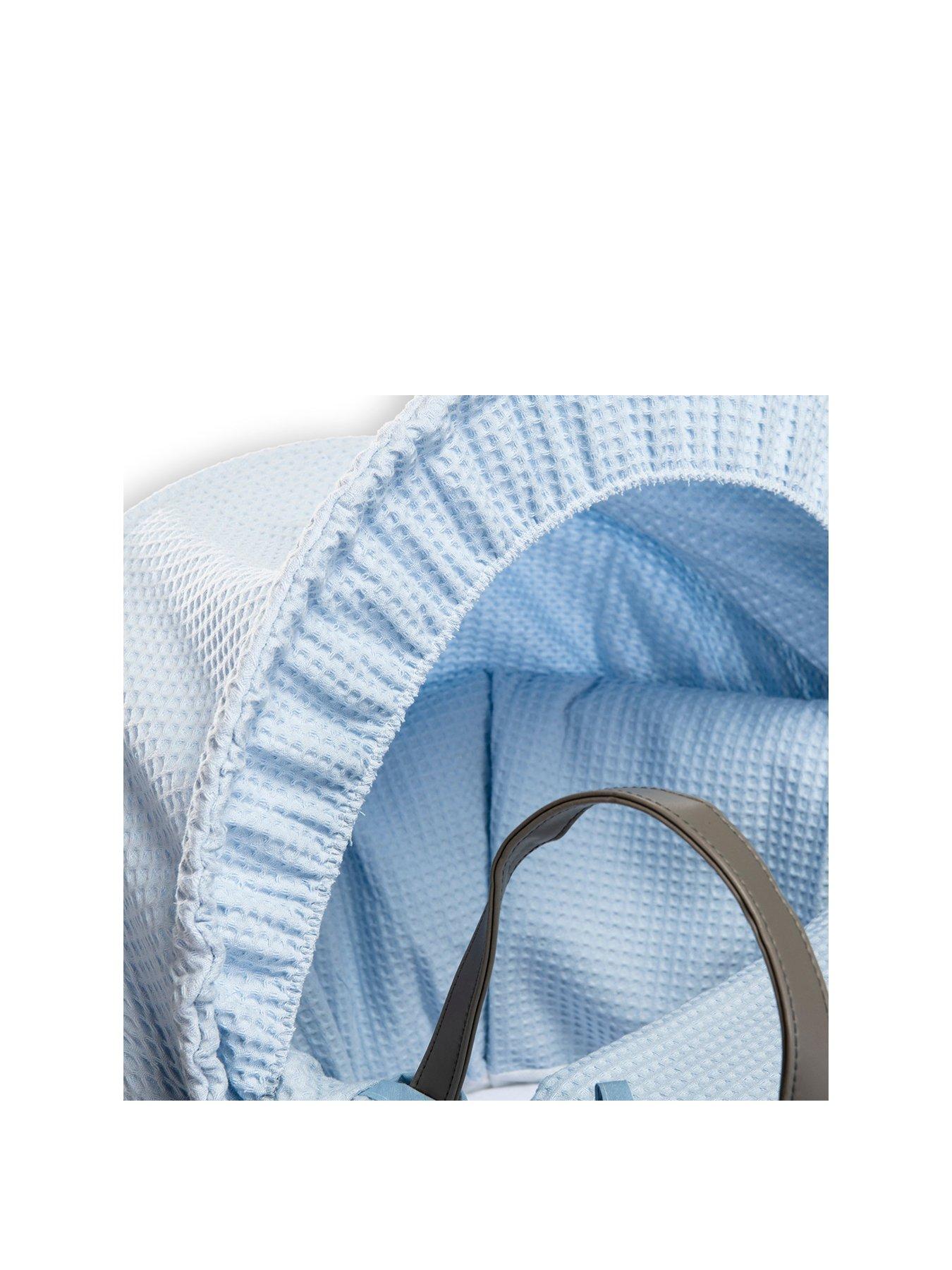 Clair De Lune Waffle Grey Wicker Moses Basket and Deluxe Rocking Stand ...