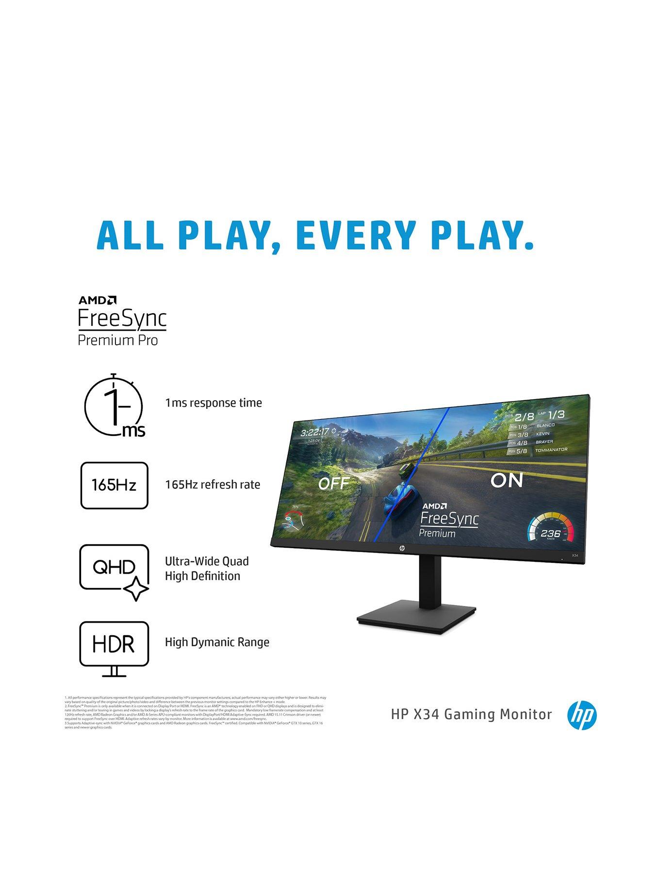 HP X34 34in Ultra Wide QHD 165Hz FreeSync 1ms IPS Gaming Monitor ...