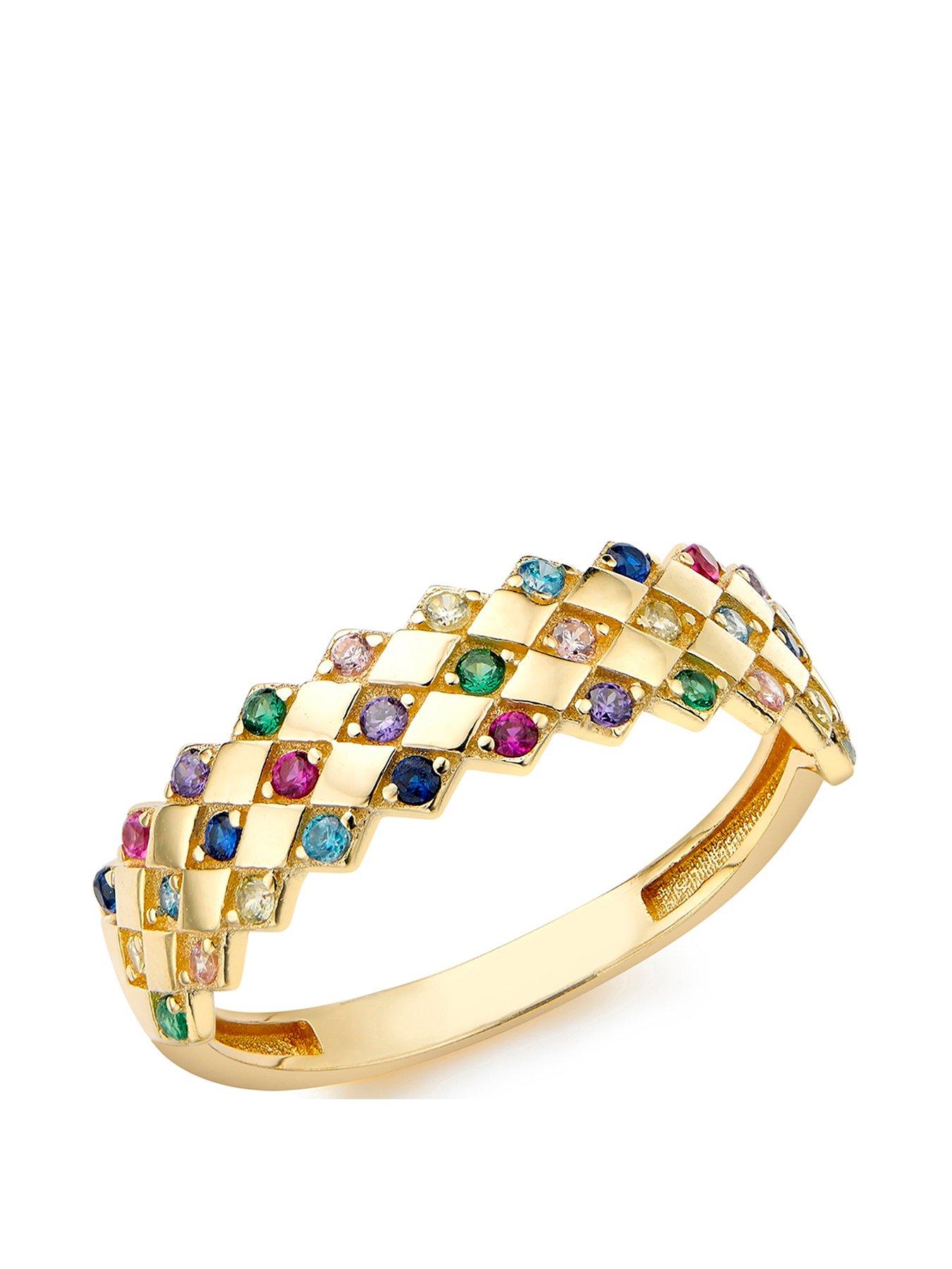 The Love Collection 9ct Yellow Gold 33 x 1mm Multi-Colour Round CZ 5mm ...