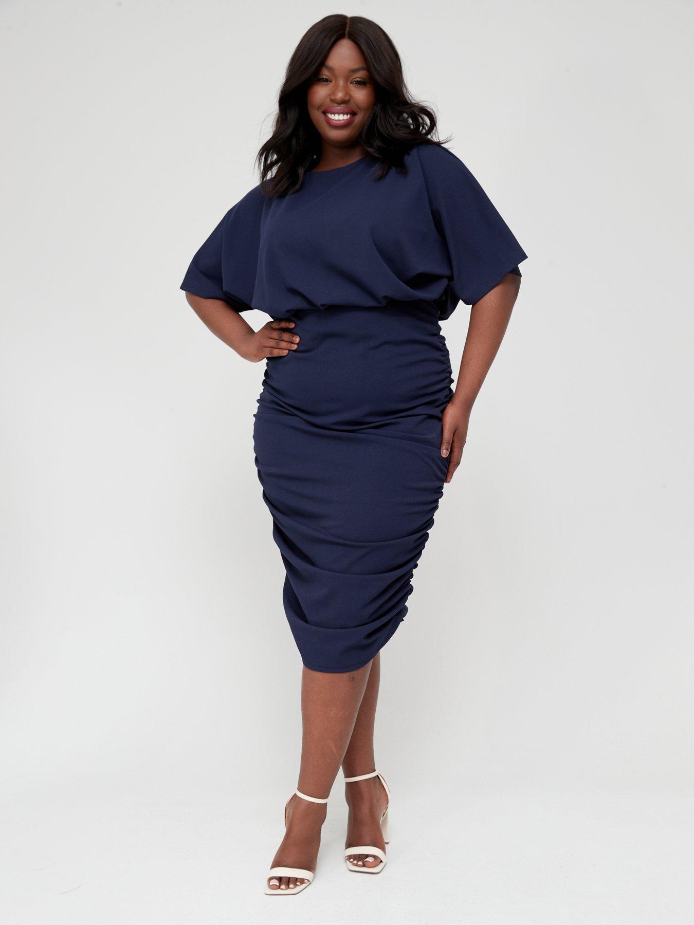 AX PARIS CURVE Short Sleeve Bodycon Dress - Navy | littlewoods.com