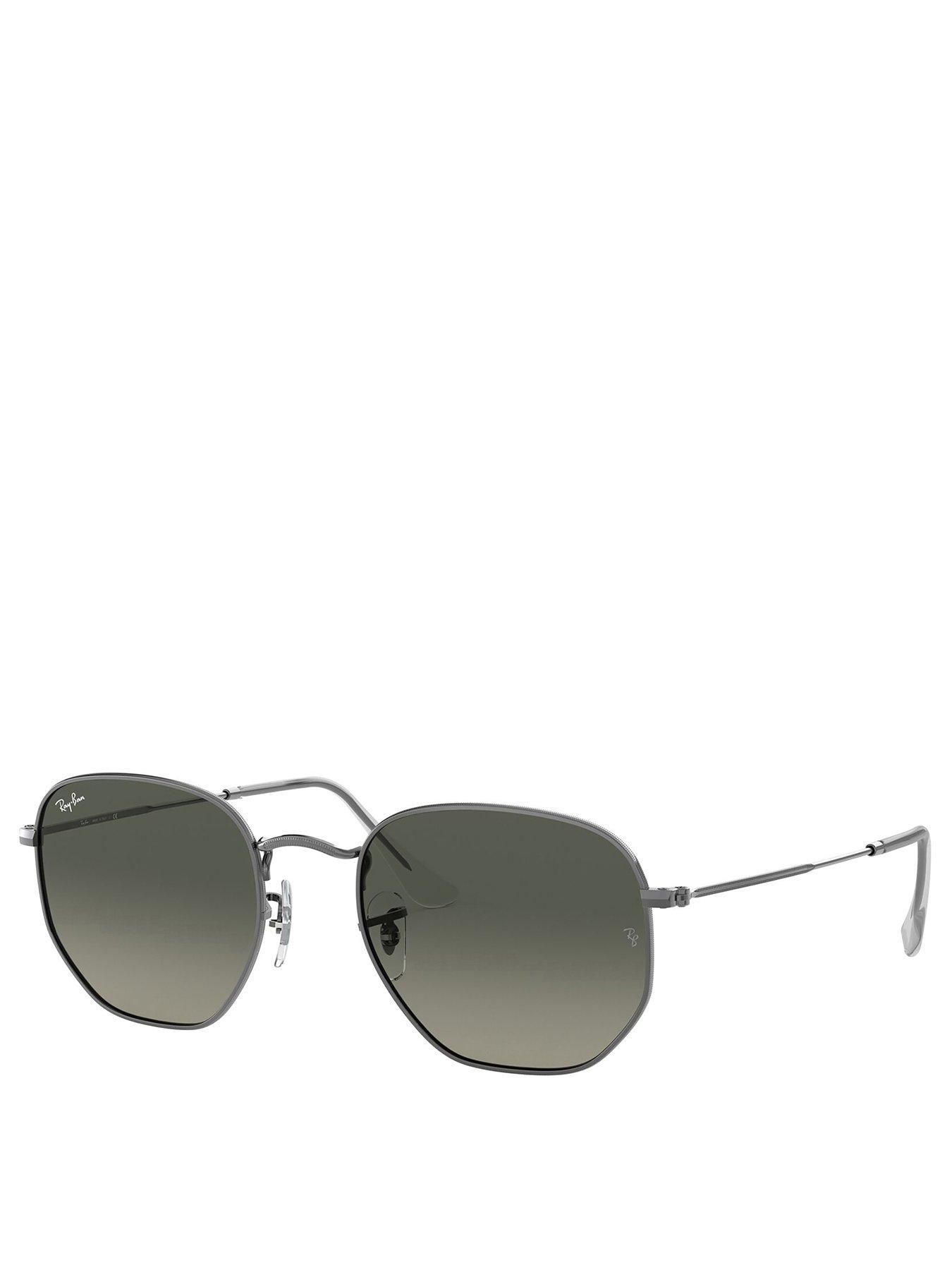 Ray-Ban Hexagonal Gunmetal Irregular Frame Sunglasses - Grey | Littlewoods