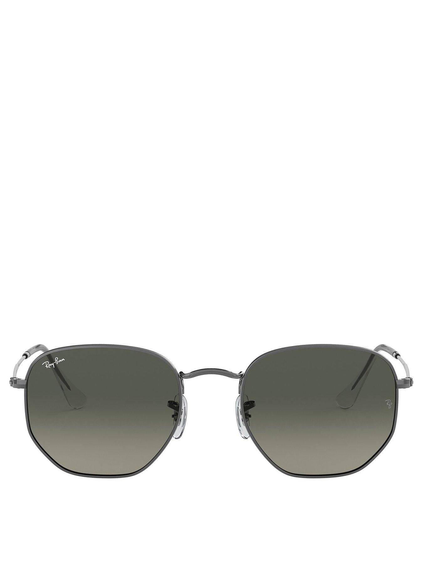 Ray-Ban Hexagonal Gunmetal Irregular Frame Sunglasses - Grey | Littlewoods