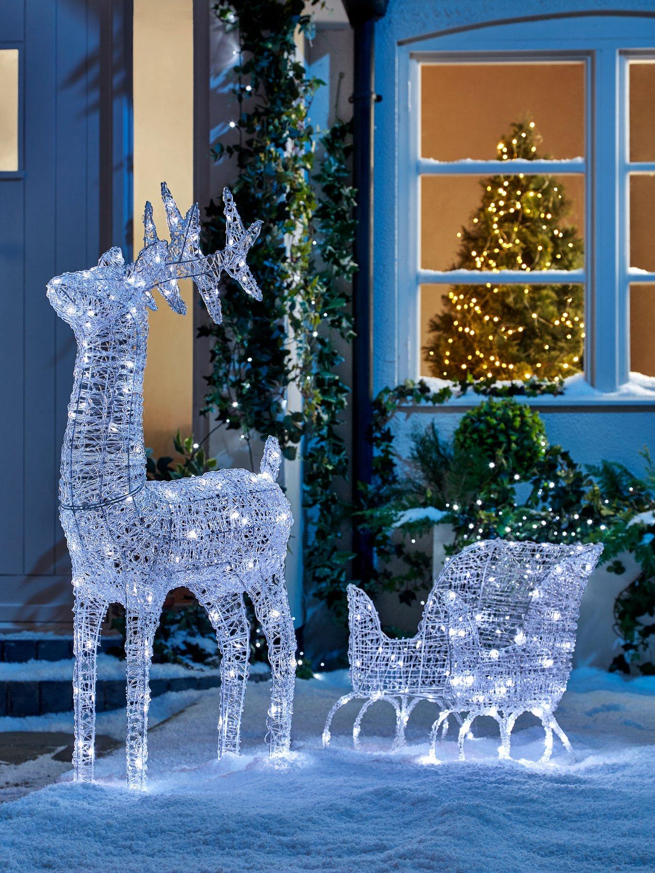 Very Home Large Acrylic Reindeer and Sleigh Light Up Outdoor Christmas ...