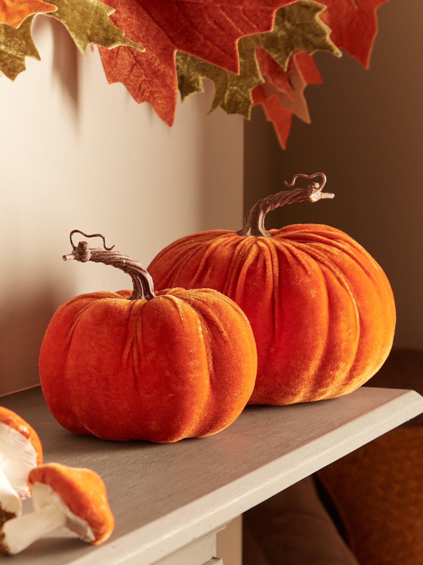 Heaven Sends Set of 2 Velvet Pumpkin Autumn/Halloween Decorations - 20/ ...