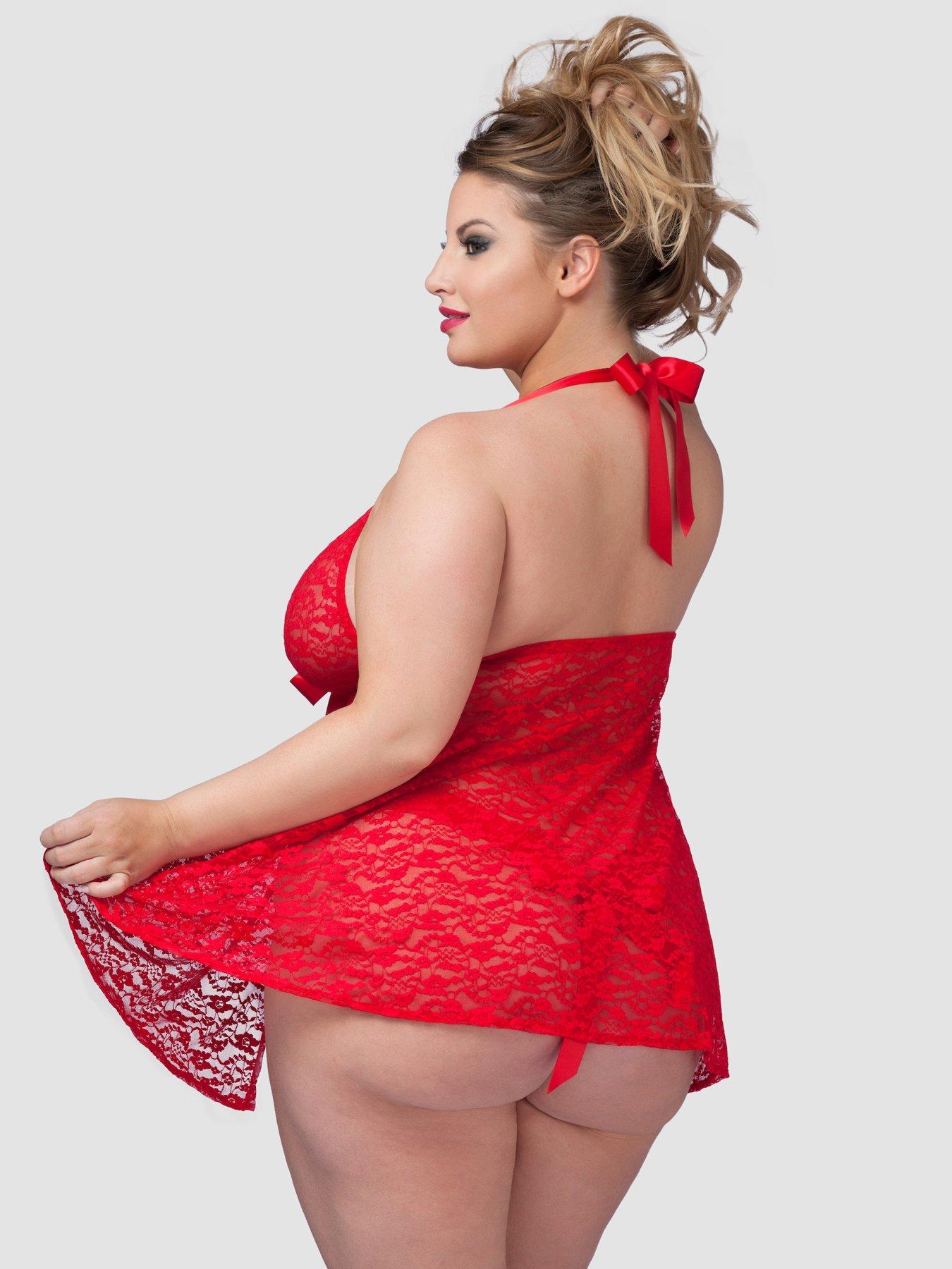 Lovehoney Plus Size Unwrap Me Red Lace Babydoll - Red | littlewoods.com