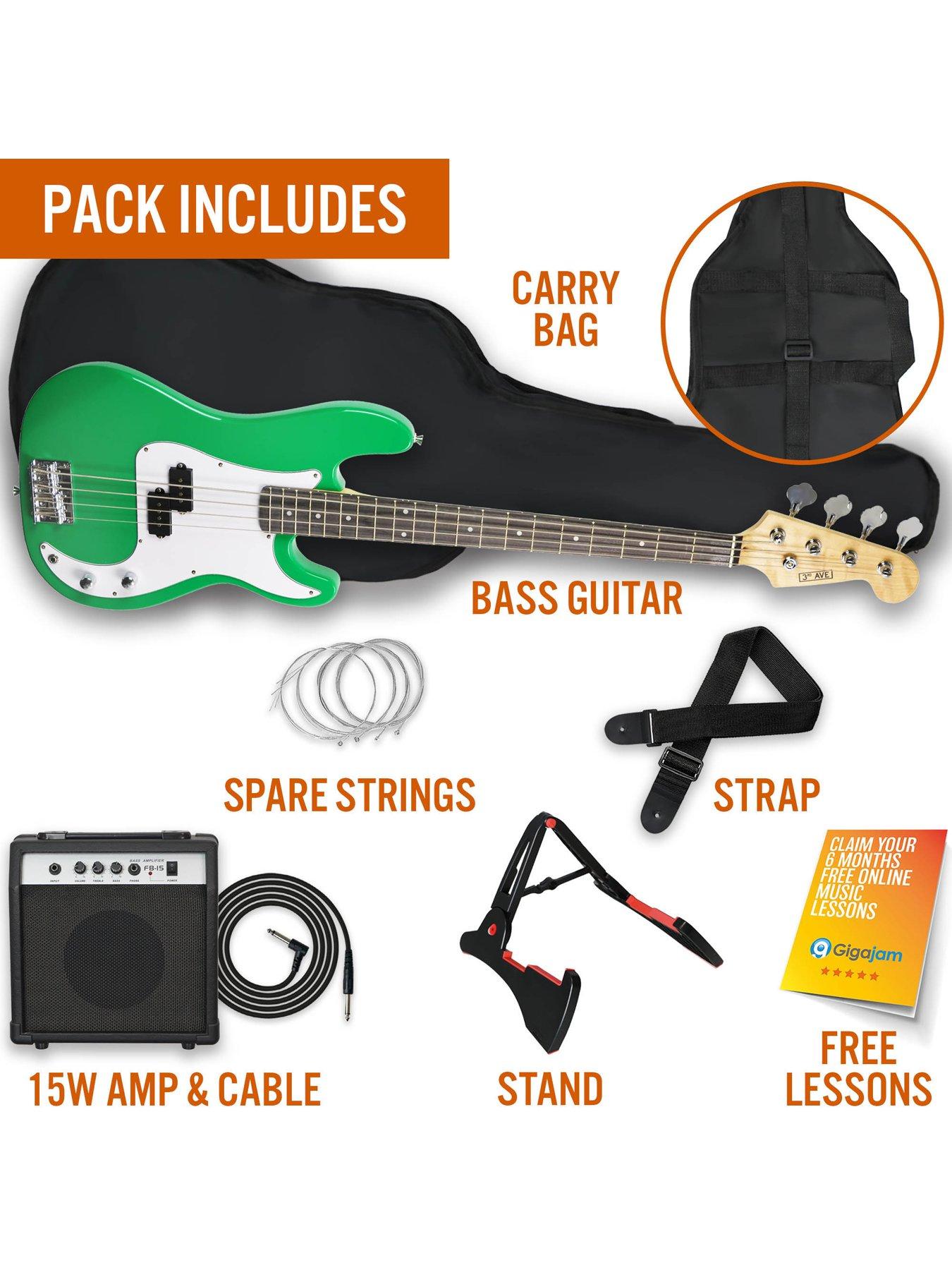 Full Size Bass Guitar Ultimate Kit with 15W Amp - 6 Months FREE Lessons ...