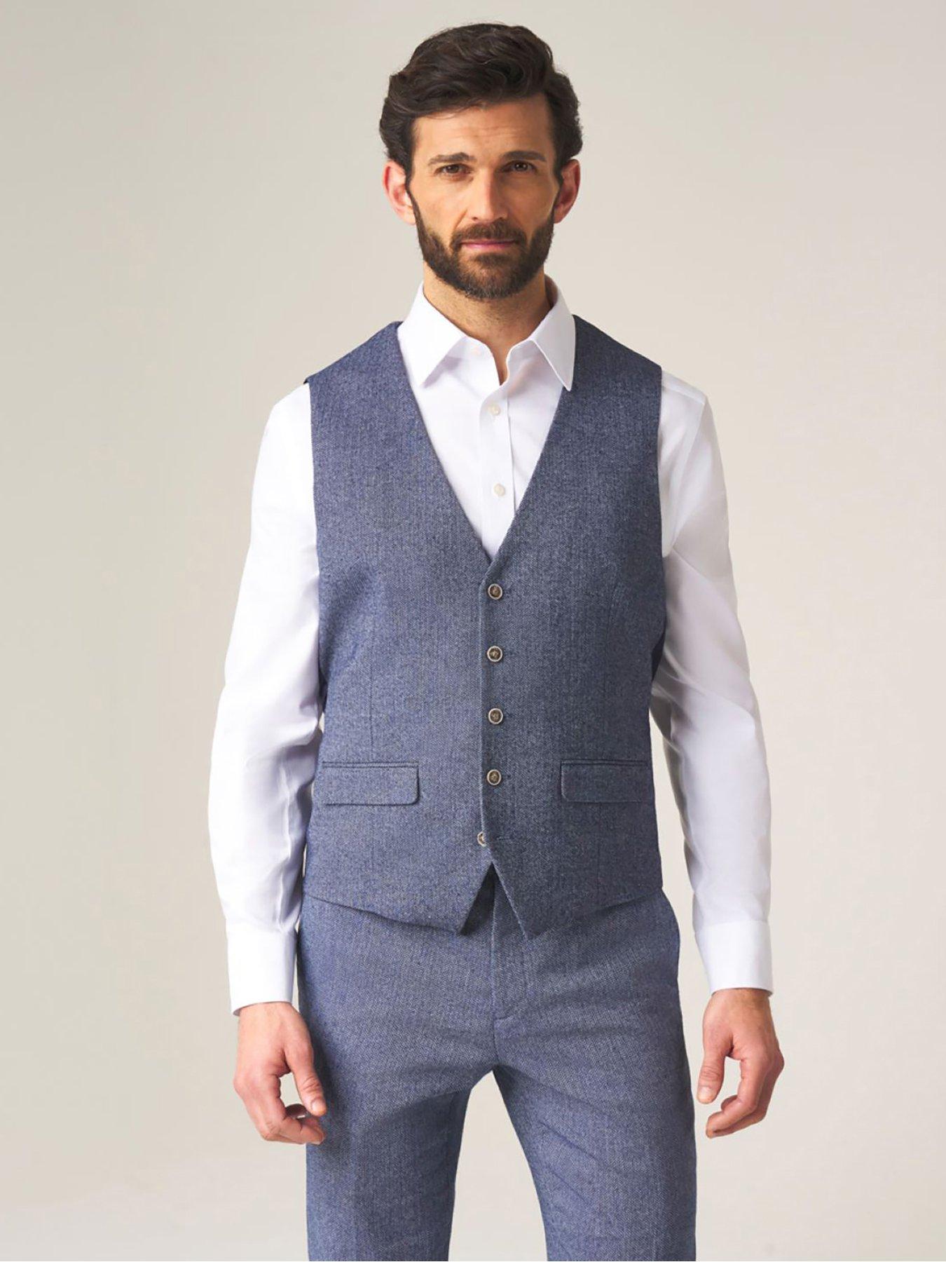 Skopes Jude Suit Waistcoat Tweed Herringbone - Blue | Littlewoods