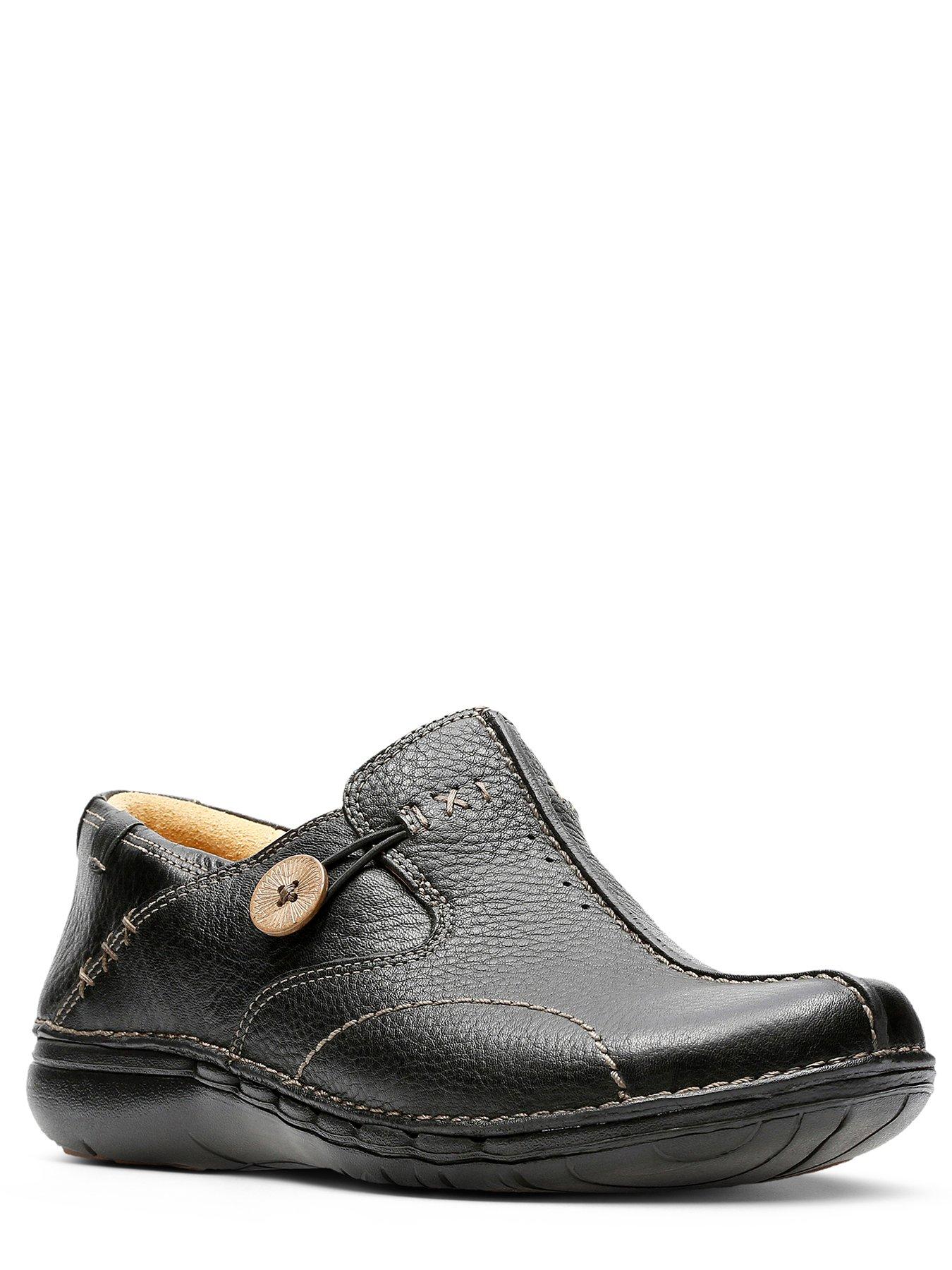Clarks Wide Fit Un Loop Leather Flat Shoe - Black | Littlewoods
