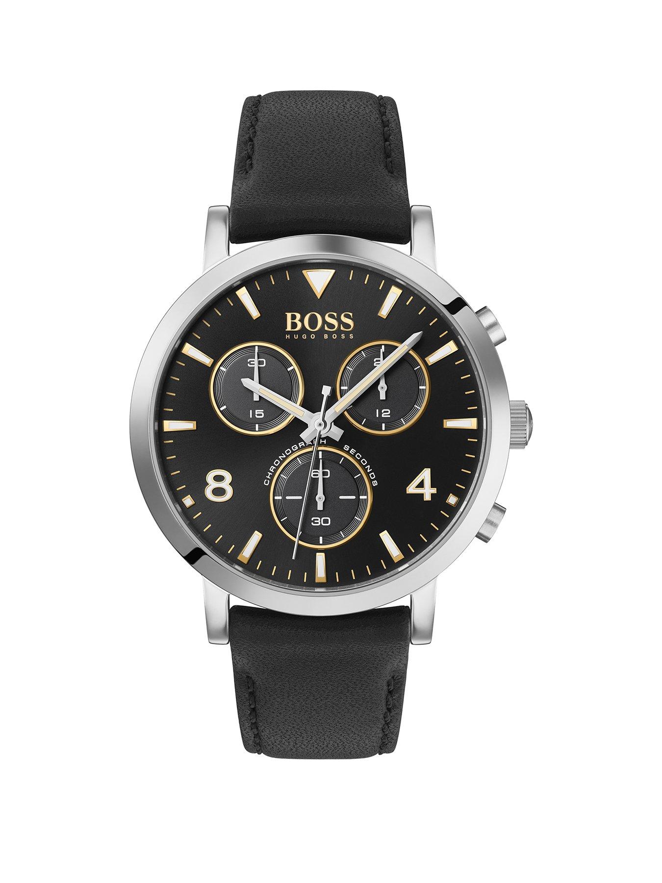 BOSS Spirit Black Leather Men's Chronograph Watch | littlewoods.com