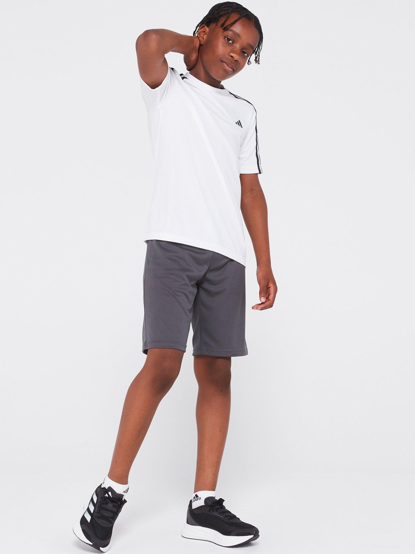 Junior Boys Train Essentials 3 Stripes Short Tee Set White Black