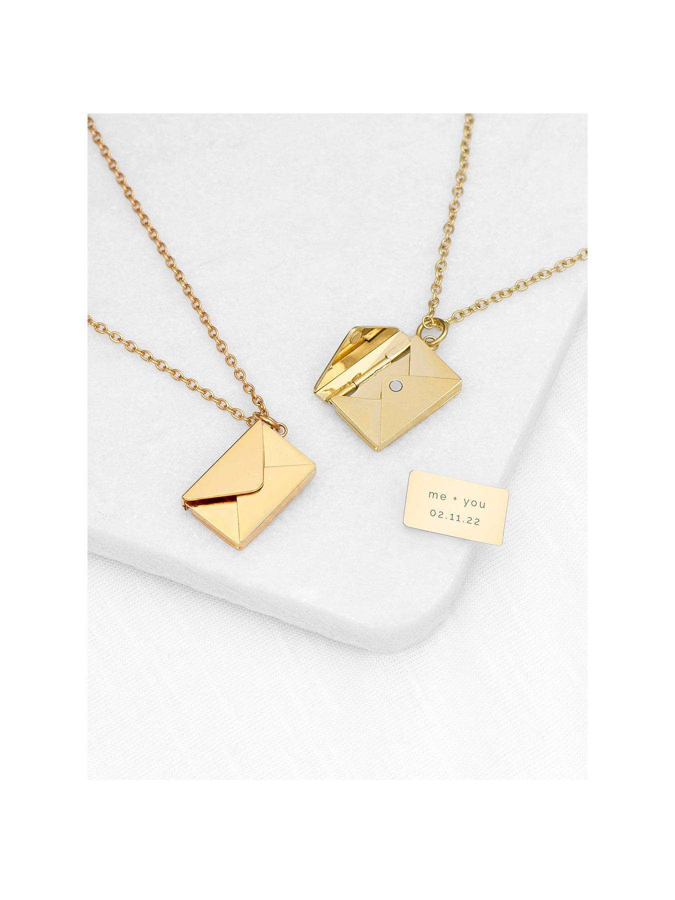 Treat Republic Personalised Secret Message Envelope Necklace - Gold ...