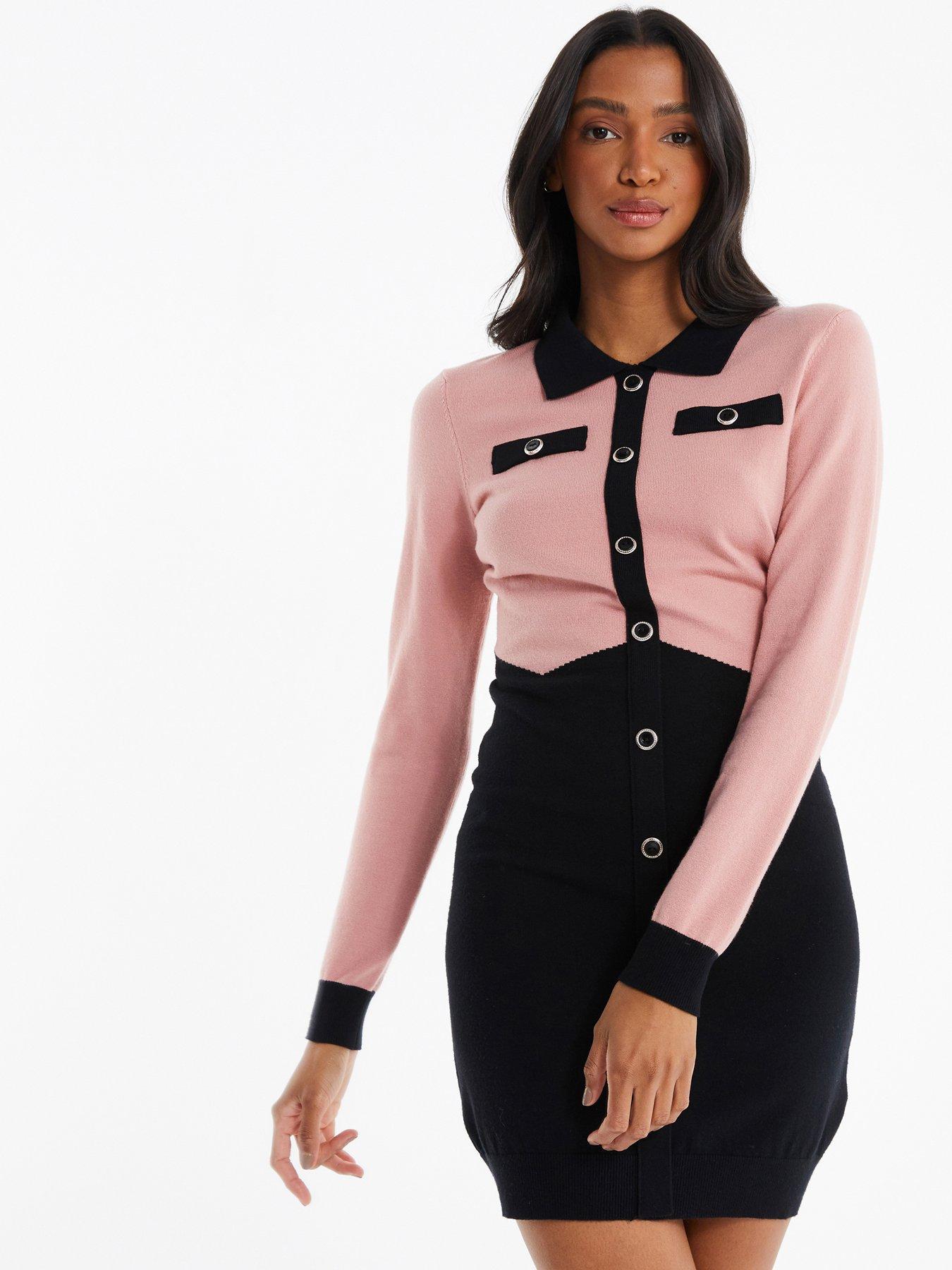 Quiz Knit Buttoned Mini Dress - Pink | littlewoods.com