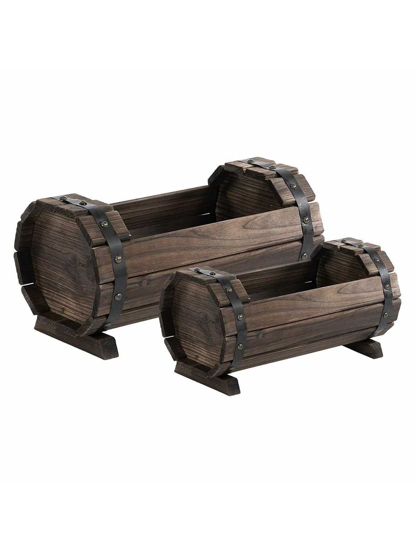 OutSunny 2PCs Wooden Flower Plant Pot Outdoor & Indoor Plant Box with ...
