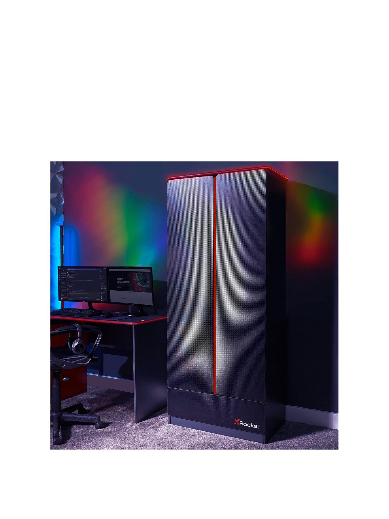 X Rocker Carbon Tek 2 Door Wardrobe with Drawer and Neo Fibre LED ...