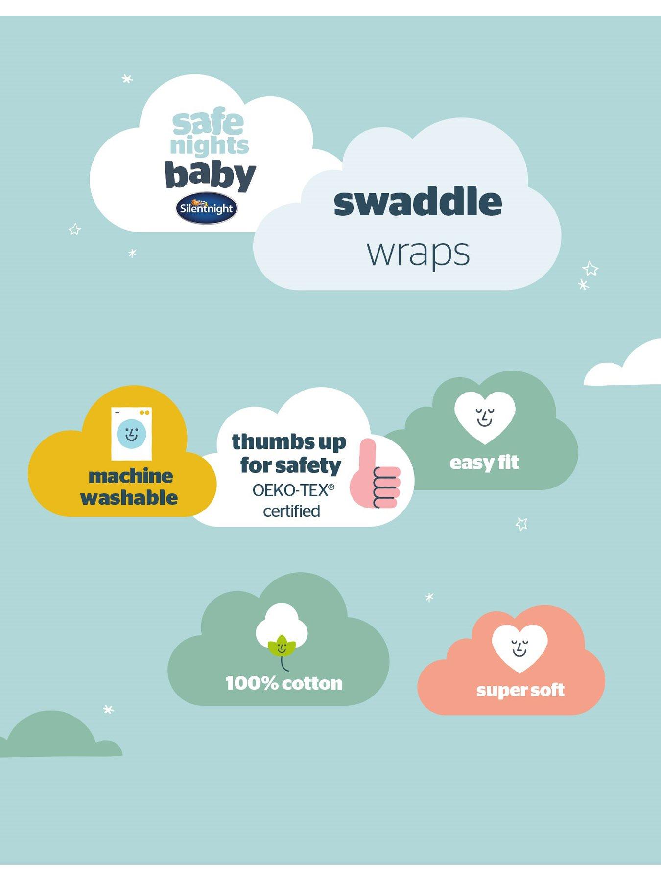 Silentnight Safe Nights 3 x Pack Swaddles - Velcro Tab Fastening - Grey ...