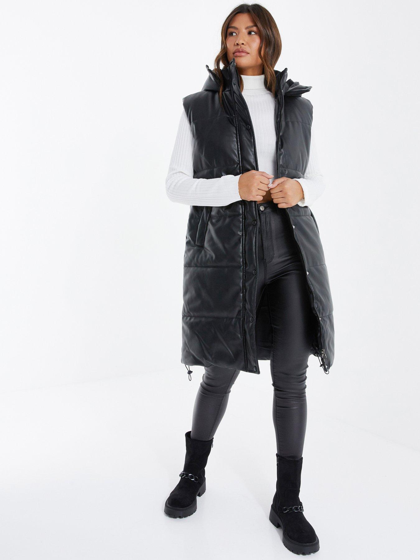 Quiz Long Faux Leather Gilet | littlewoods.com