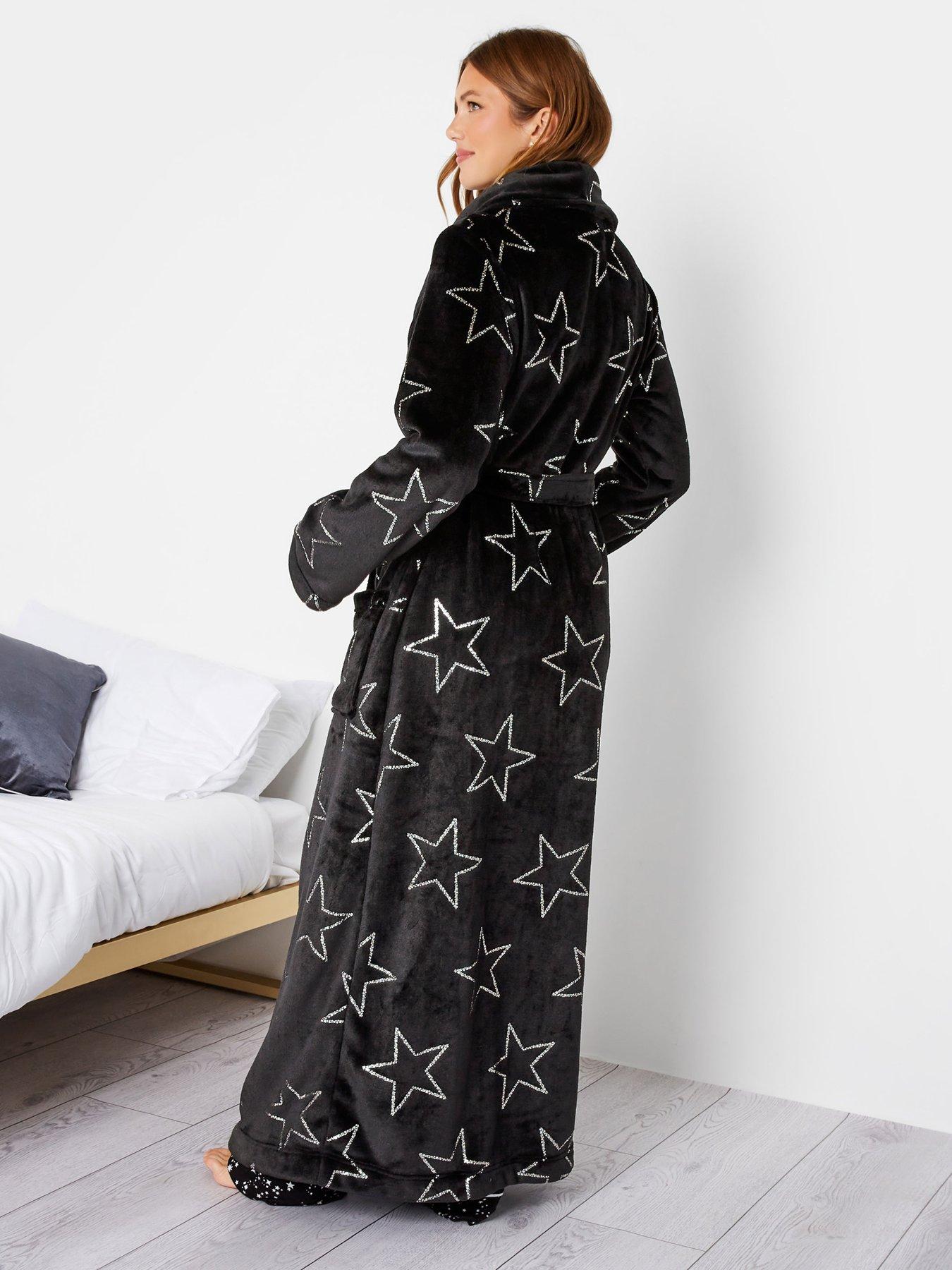 Long Tall Sally Foil Star Shawl Collar Robe Black | littlewoods.com