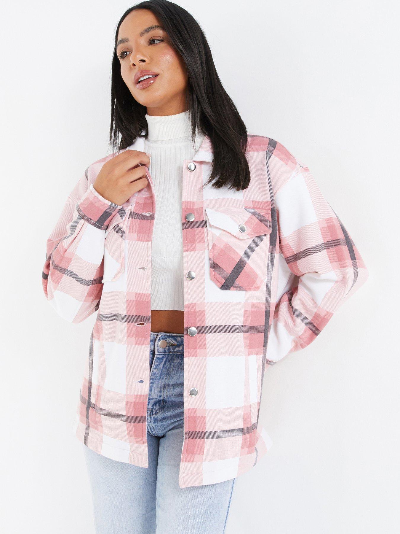 Quiz Checked Shacket - Pink | littlewoods.com