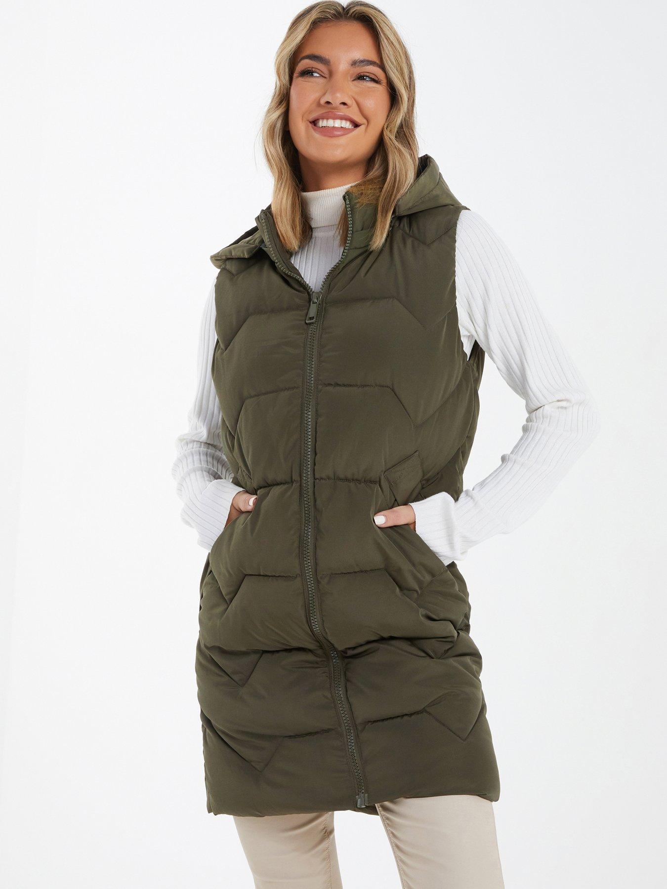 Quiz Padded Detachable Hood Gilet - Khaki | littlewoods.com