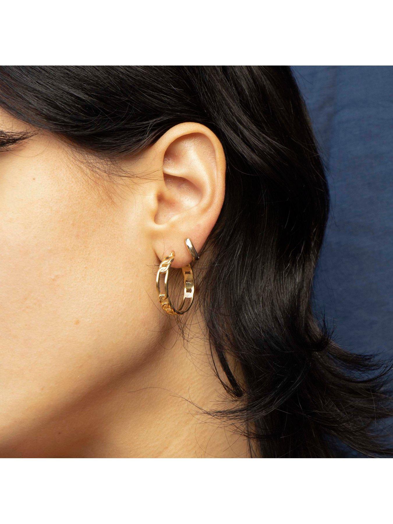 Seol + Gold 18ct Gold Plated Sterling Silver Figaro Chain Hoop Earrings ...