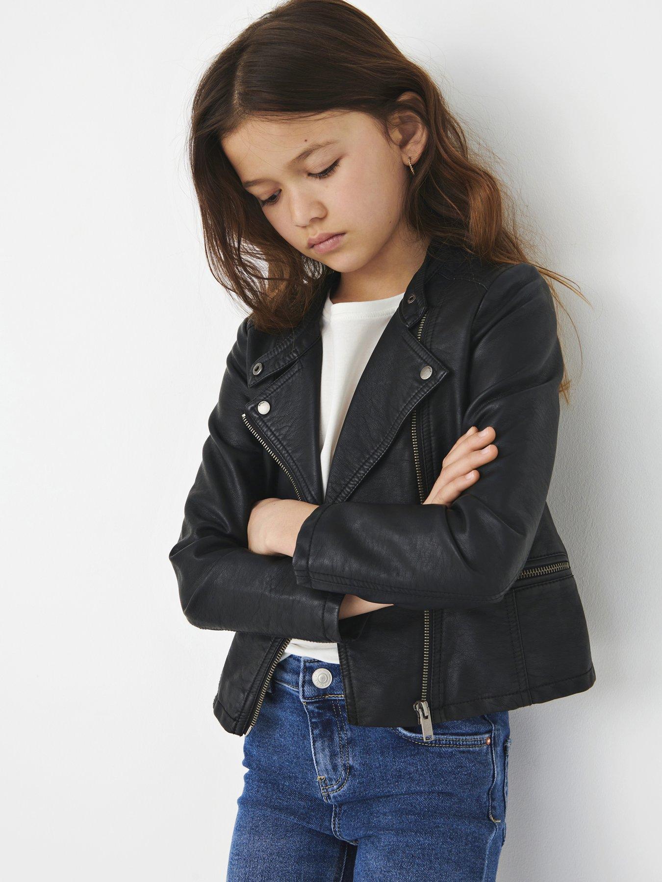 Only Kids Girls Freya Faux Leather Biker Jacket - Black | Littlewoods