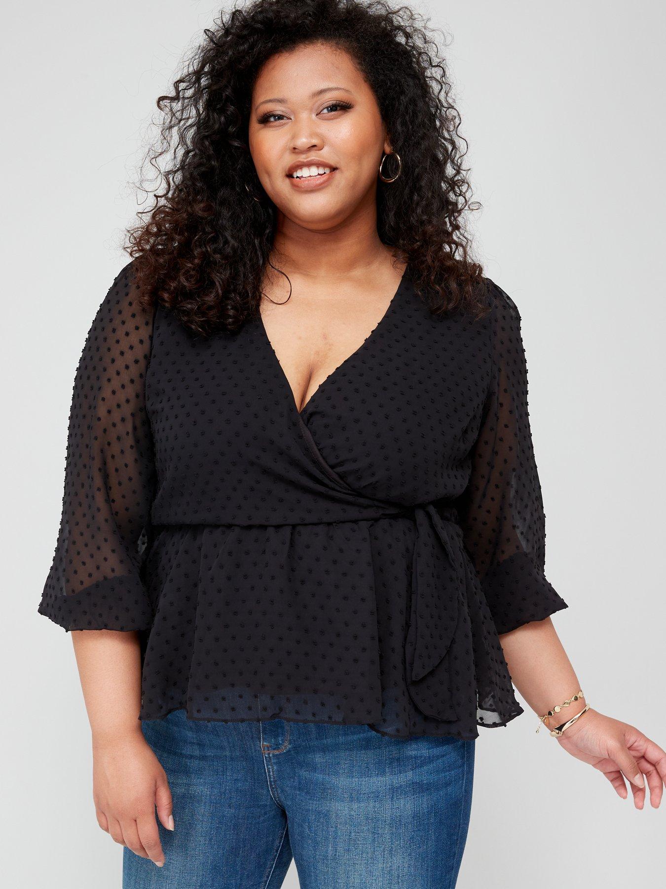 City Chic Wild Dobby Top - Black | littlewoods.com
