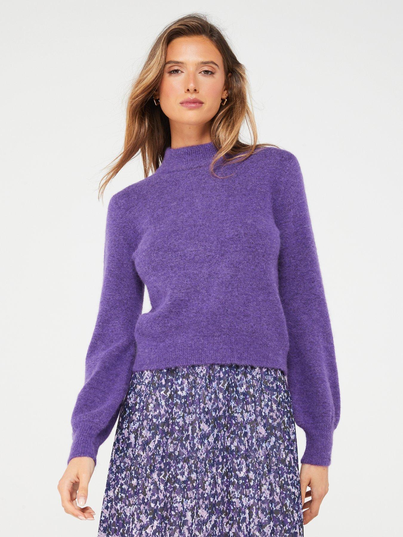 Fig & Basil Alpaca Blend Crew Knit Jumper - Purple | littlewoods.com
