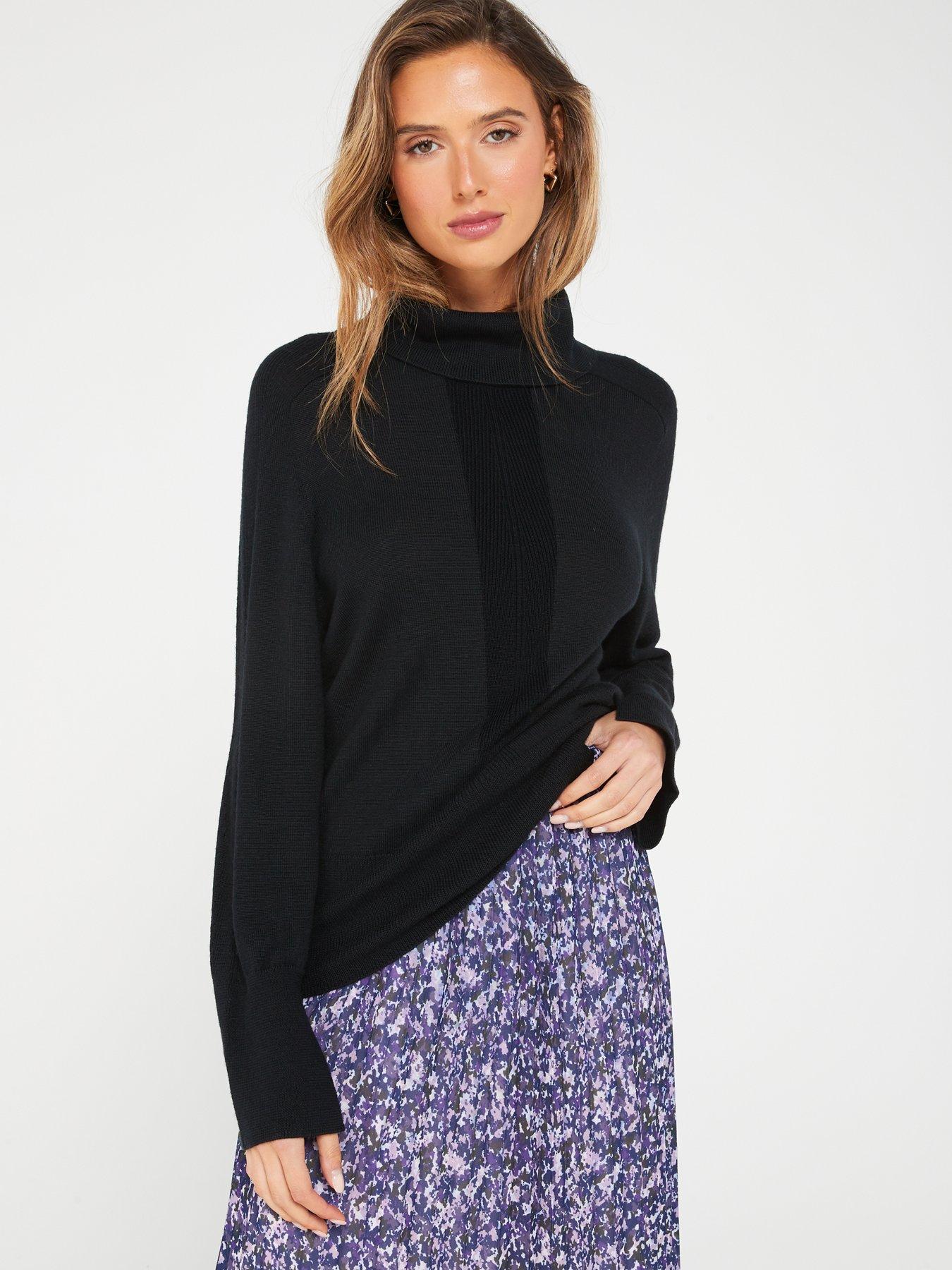 Fig & Basil Merino Wool Roll Neck Jumper - Black | littlewoods.com