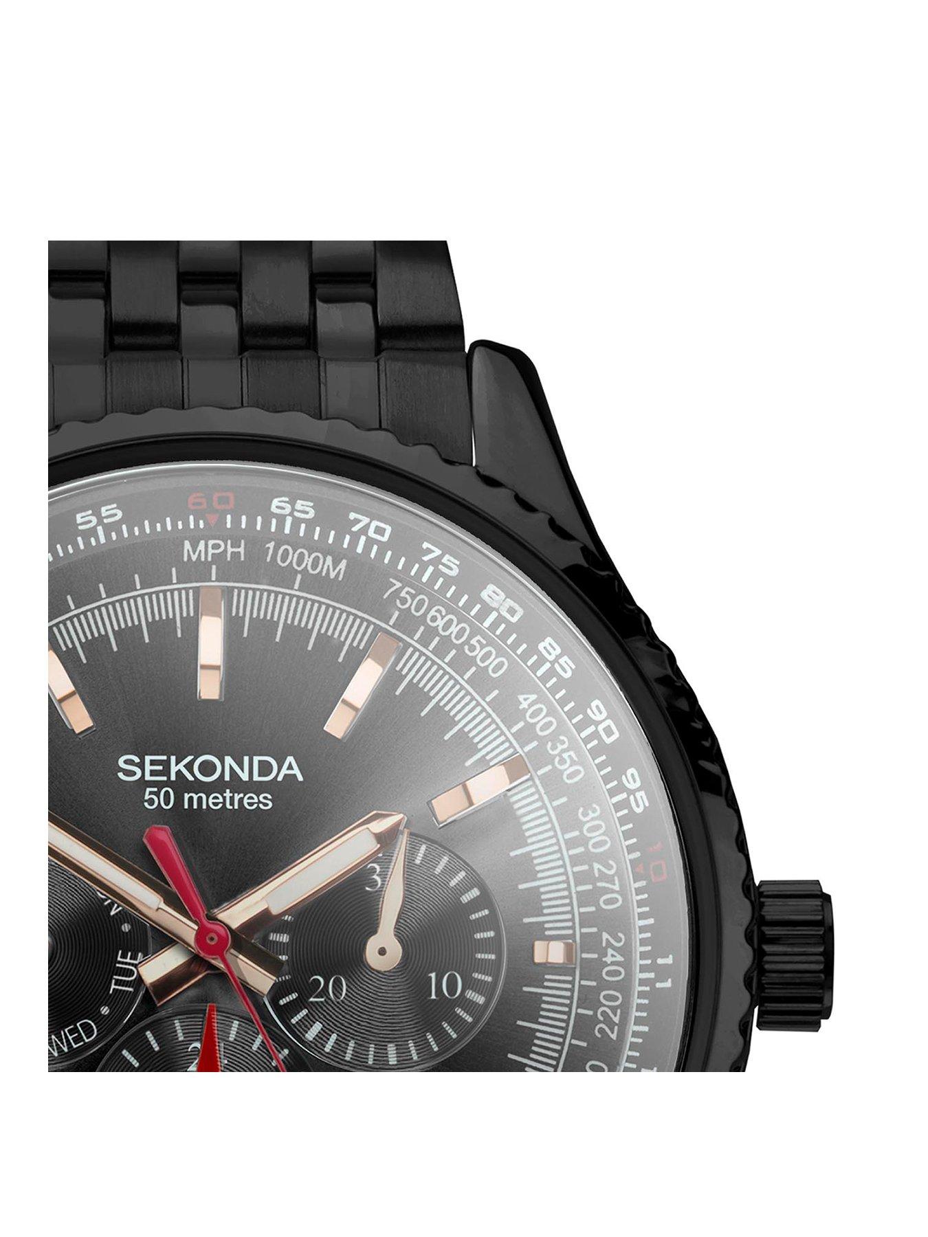 Sekonda Mens Black Stainless Steel Multi-Function Watch | littlewoods.com
