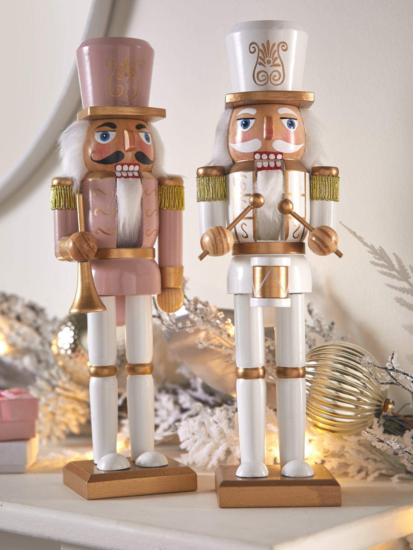 Very Home Set of 2 Pink/White Nutcracker Christmas Decorations - 12 ...
