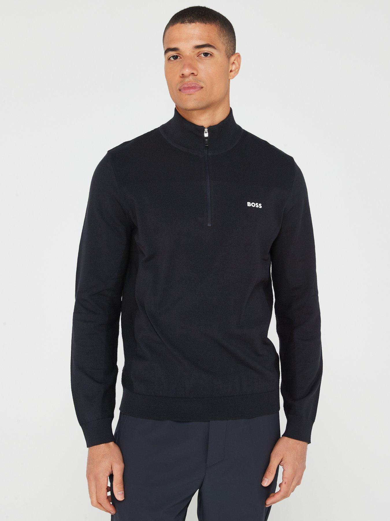 BOSS Momentum-x Merino 1/4 Zip Knitted Jumper- Navy | littlewoods.com