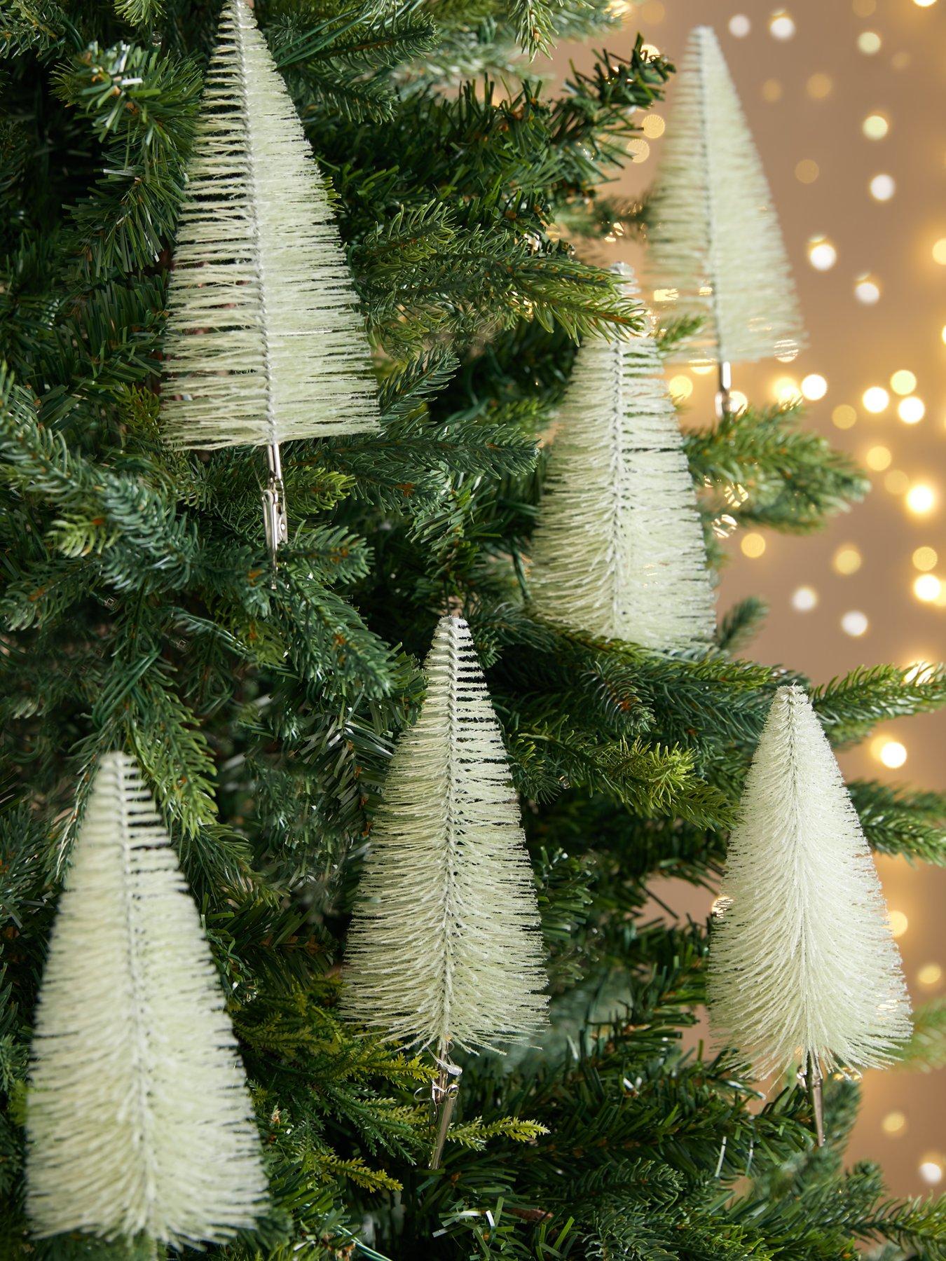 Very Home Set of 6 Bottle Brush Green Christmas Tree Clips with Frosted ...