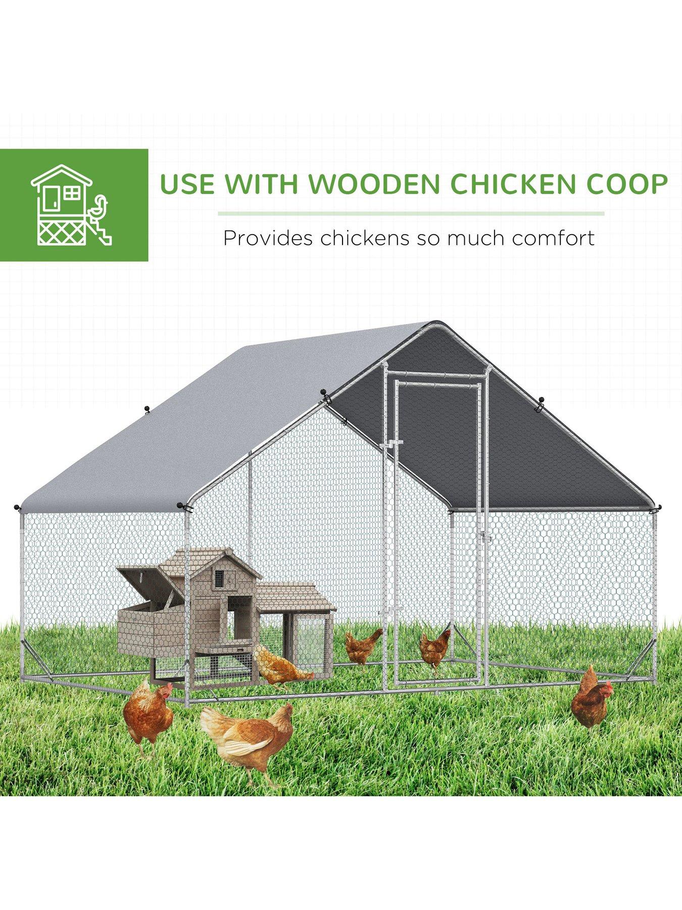 PawHut Walk In Chicken Run Galvanized Chicken Coop Hen Poultry House ...